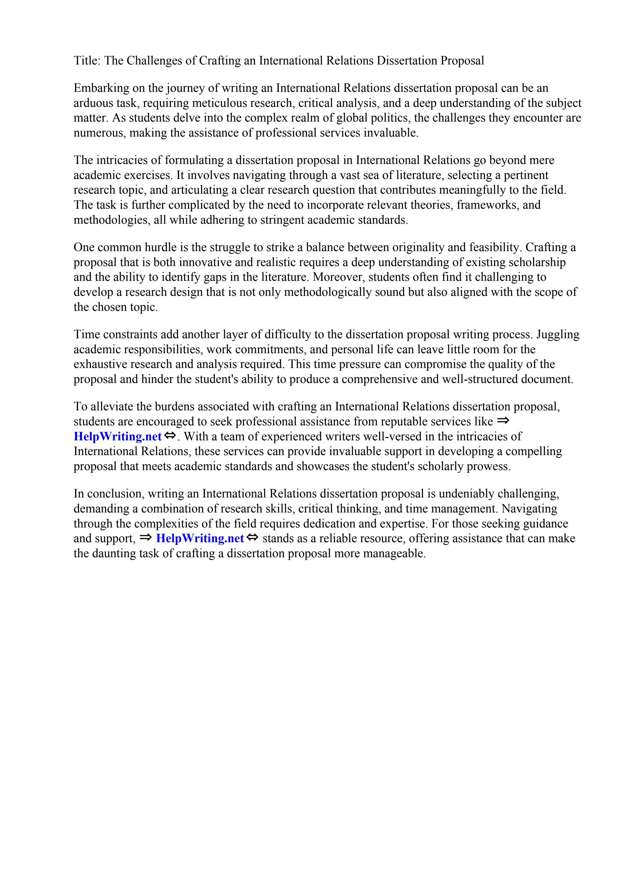 International Relations Dissertation Proposal Example by Heather ...