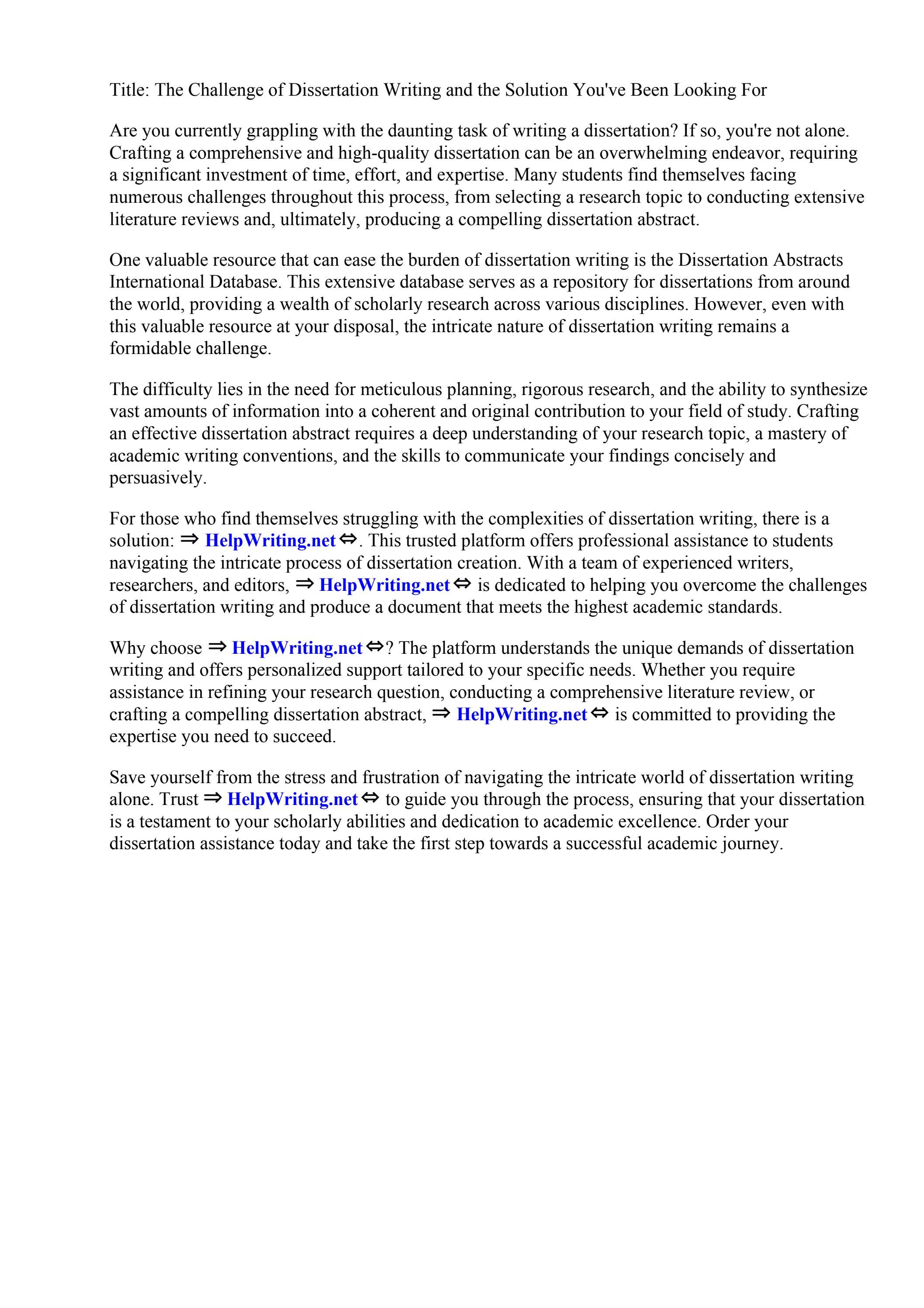 Dissertation Abstracts International Database by Melanie Harris - Issuu