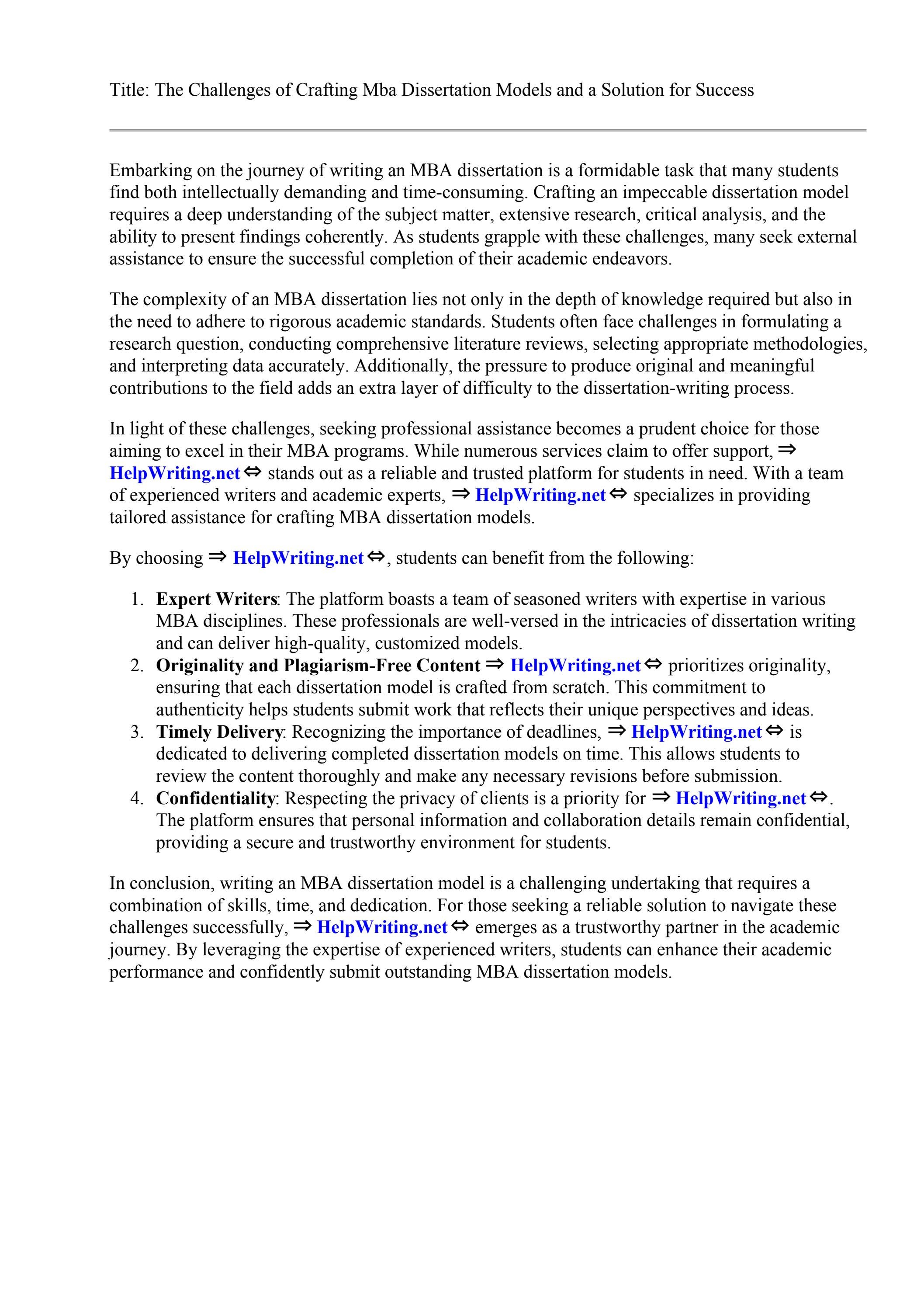 Mba Dissertation Models by Erika Wright - Issuu