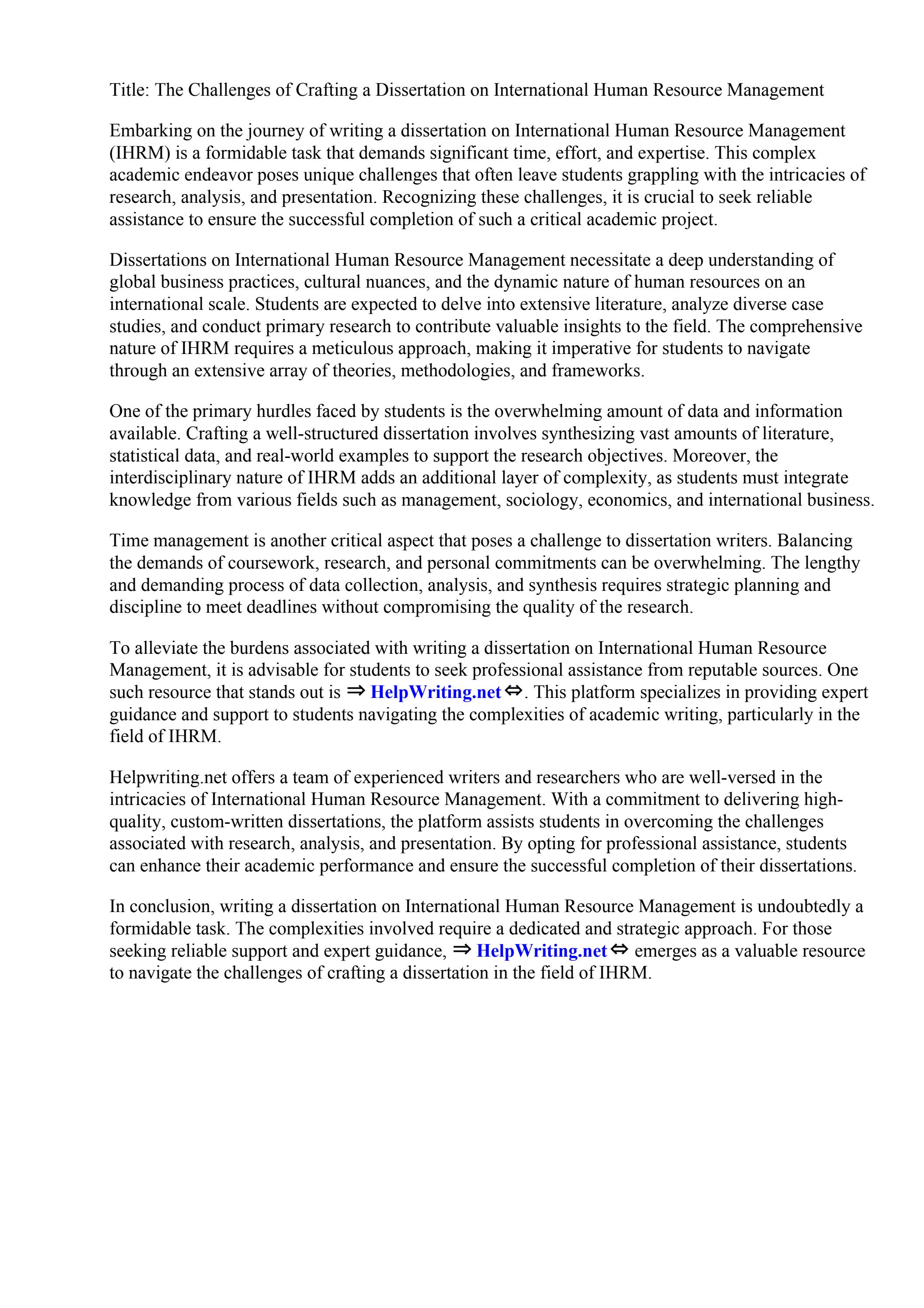 Dissertation On International Human Resource Management by Jessica ...