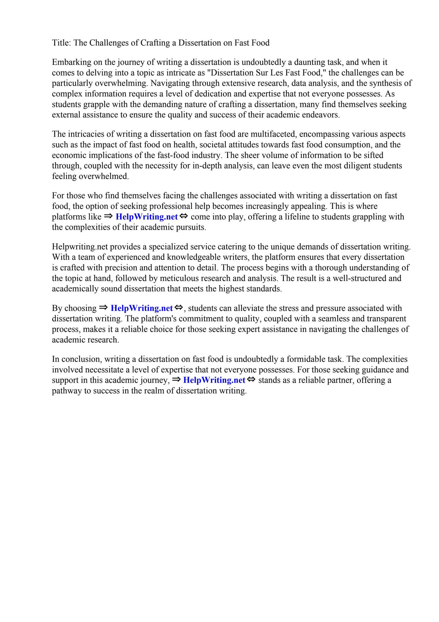 Dissertation Sur Les Fast Food by Amanda Wesolowski - Issuu