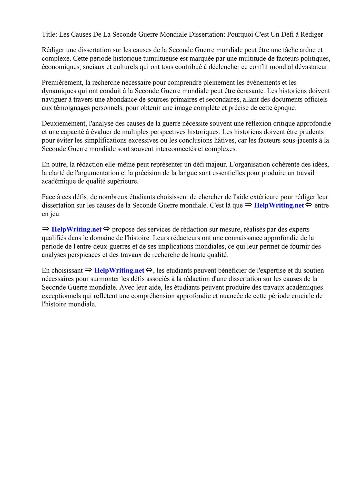 Les Causes De La Seconde Guerre Mondiale Dissertation by Tamika Green ...