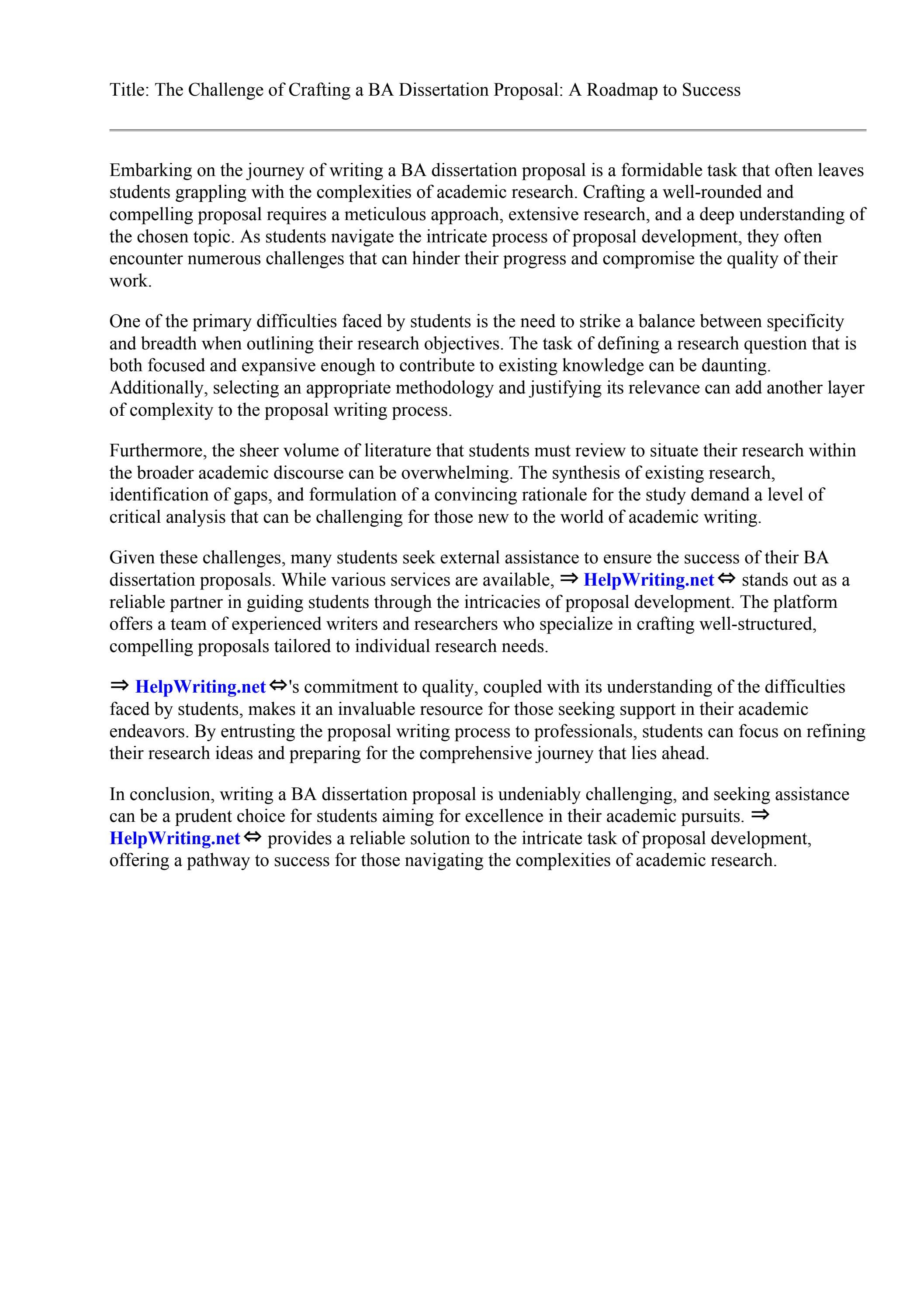 Ba Dissertation Proposal Examples by Alma Reynolds - Issuu