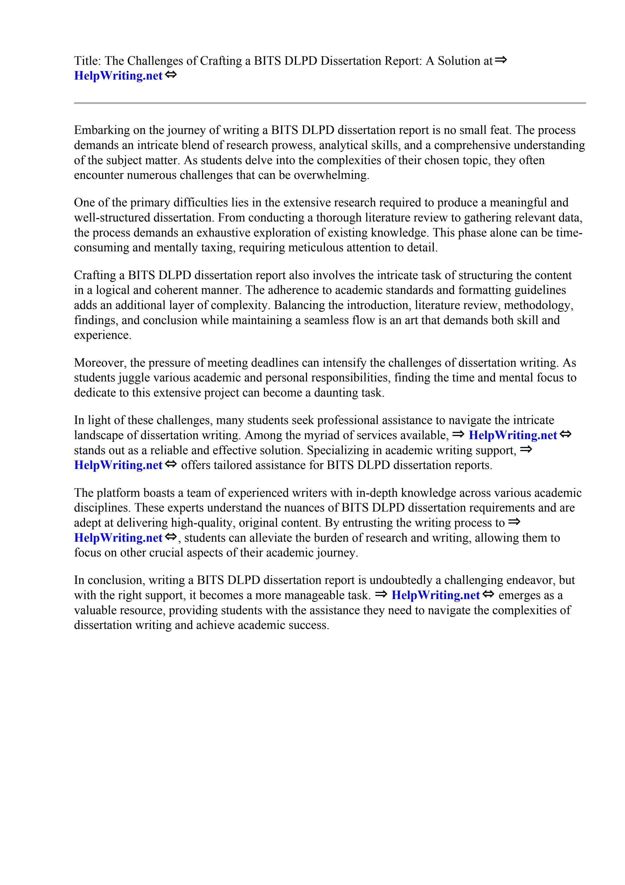 Bits Dlpd Dissertation Report Template by Michelle Davis - Issuu