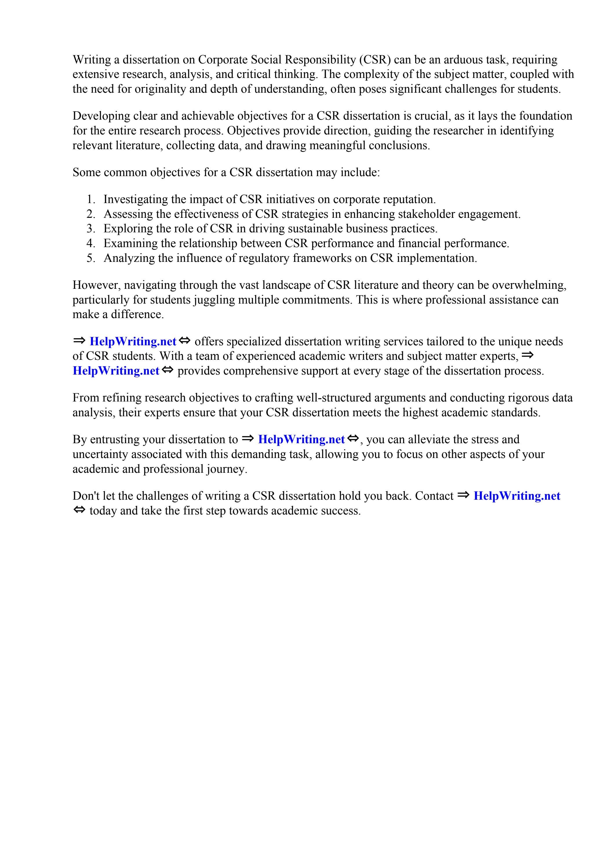 Csr Dissertation Objectives by Melissa Phillips - Issuu