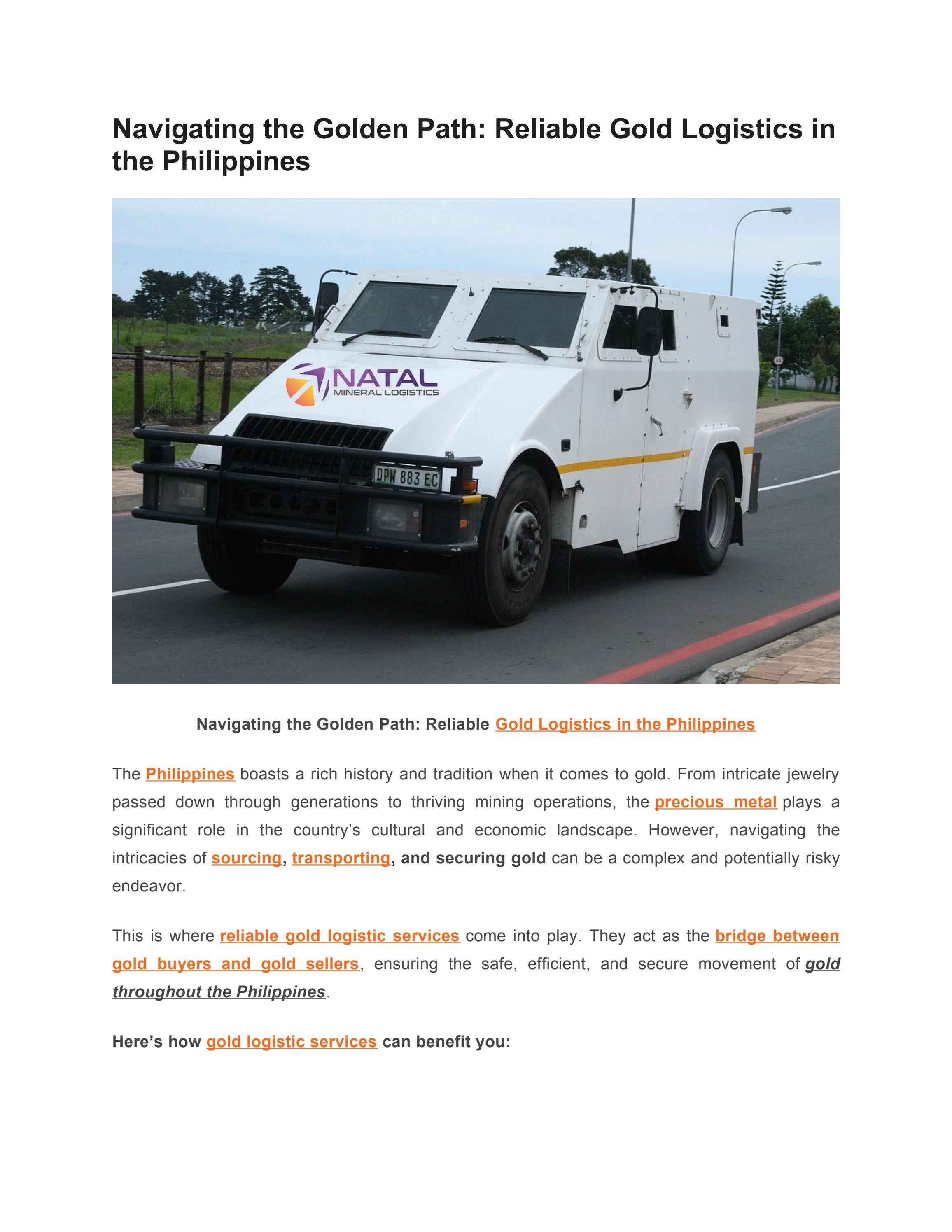 Navigating the Golden Path: Reliable Gold Logistics in the Philippines ...