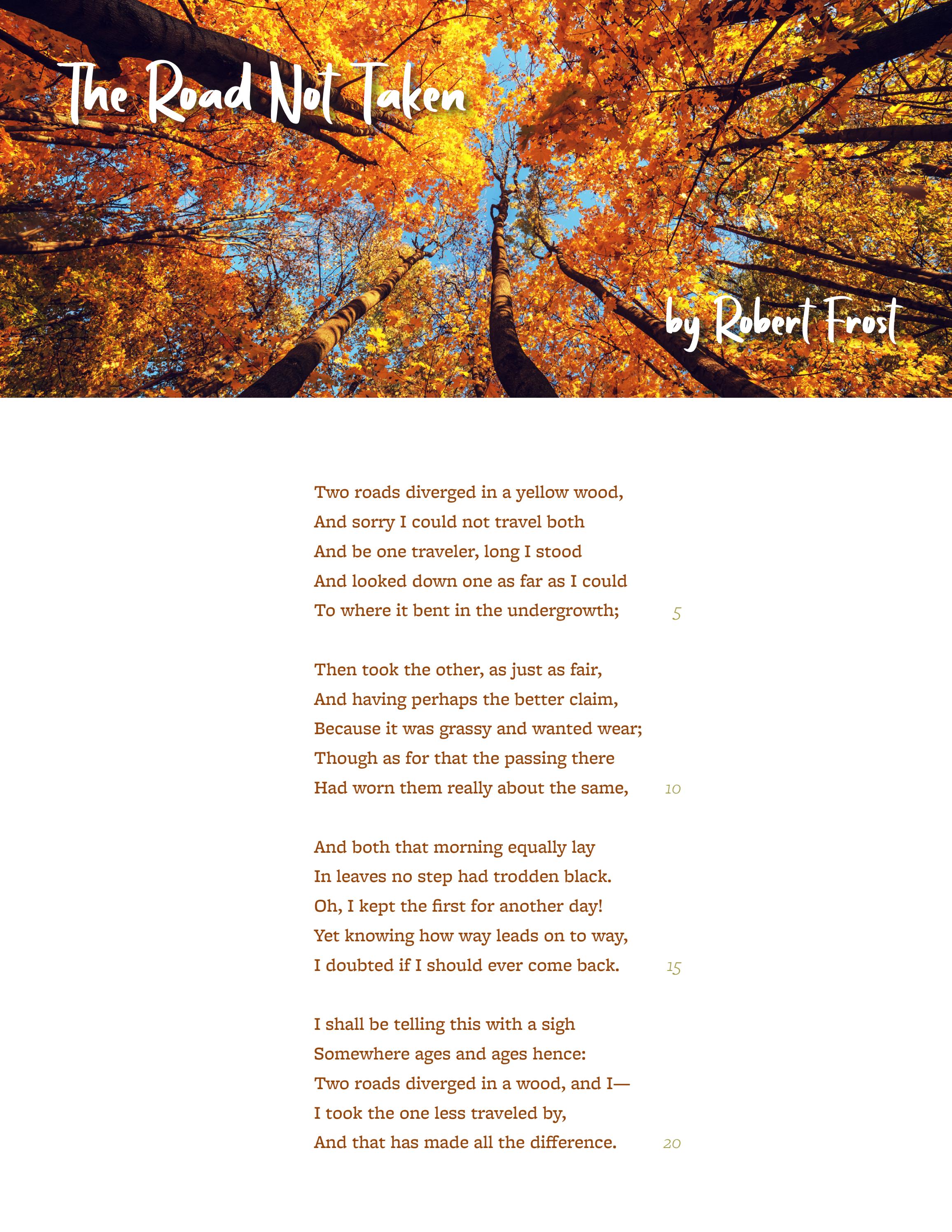 "The Road Not Taken" and "Stopping by Woods on a Snowy Evening" by ...