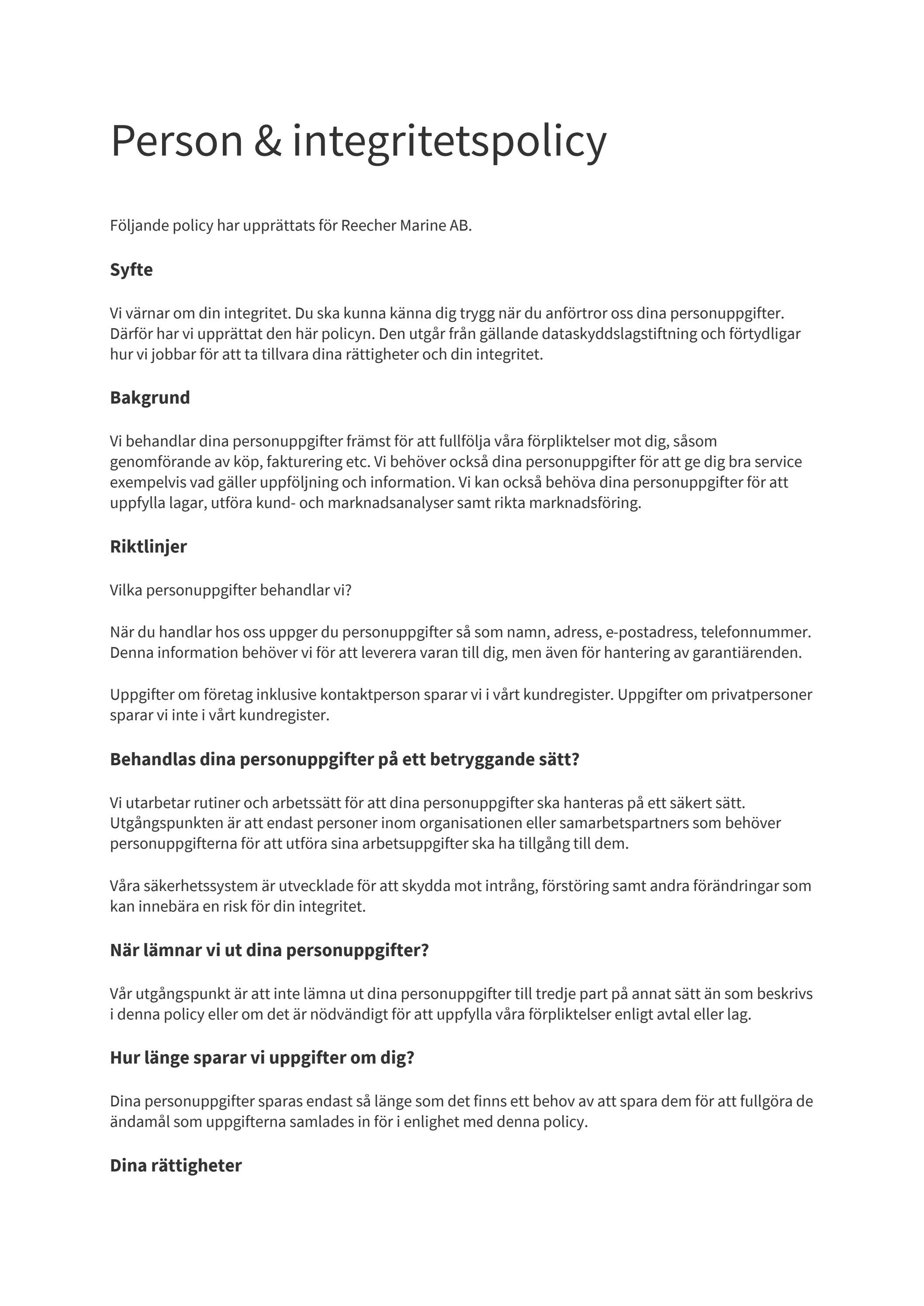 Reecher Marine Person och Integritetspolicy by reechermarine - Issuu