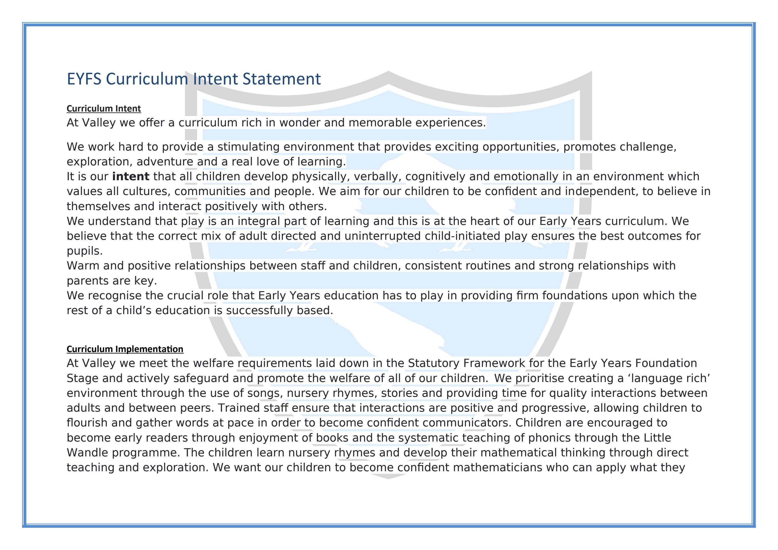 VPS EYFS Intent Statement by Schudio - Issuu