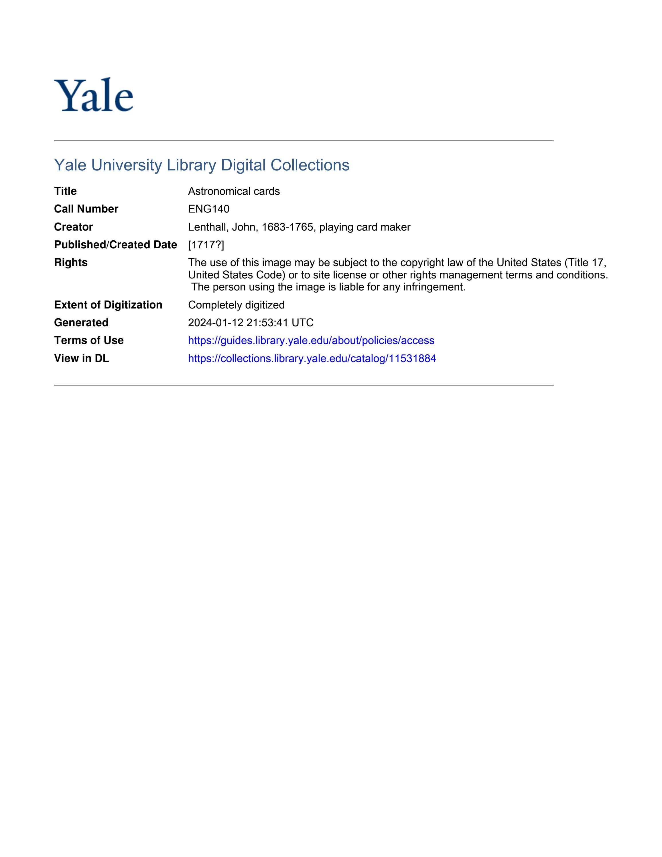 Astronomical Cards Yale University 1700's by Communication Innovation ...