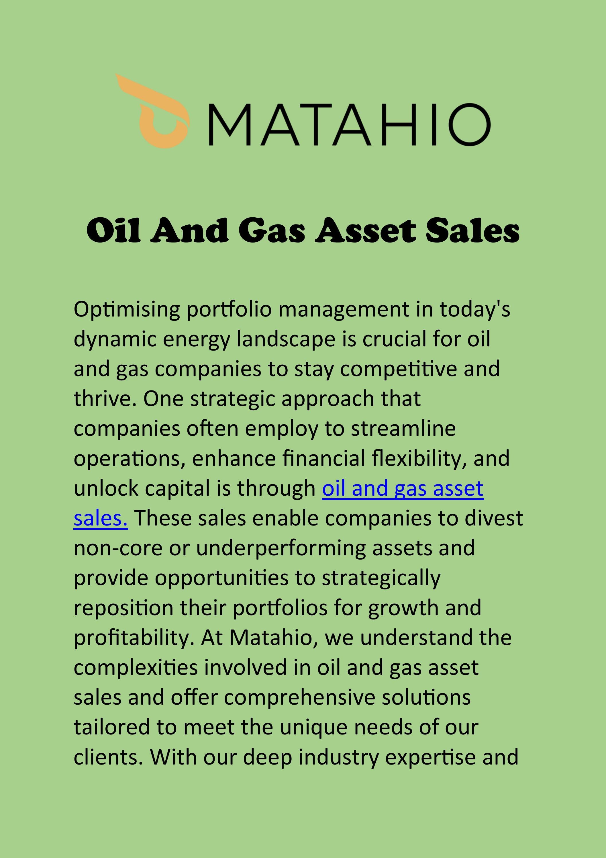 Oil And Gas Asset Sales: Streamlining Portfolio Optimization by info ...