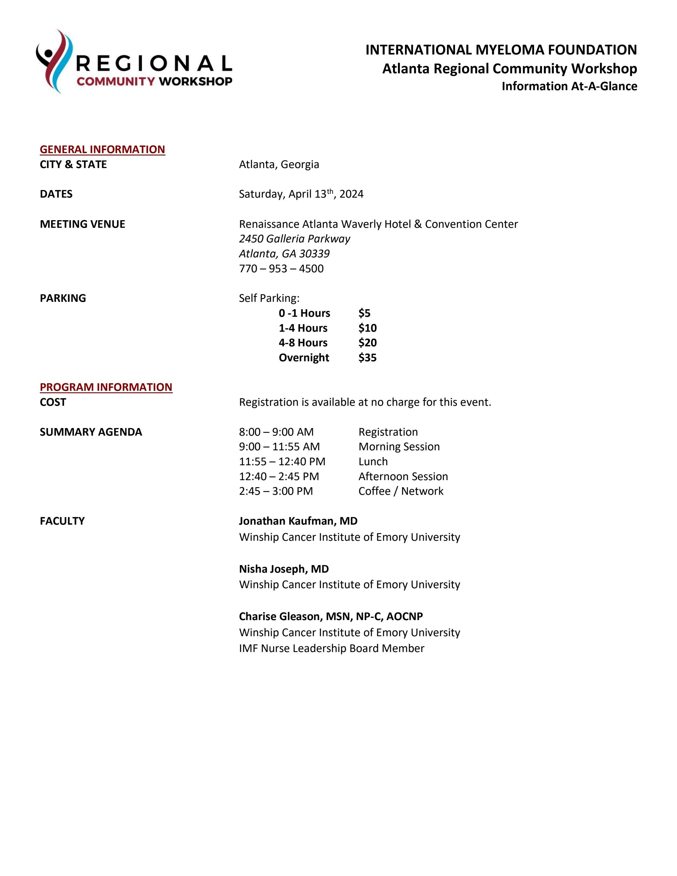Atlanta RCW 2024 Info at a Glance by International Myeloma Foundation ...