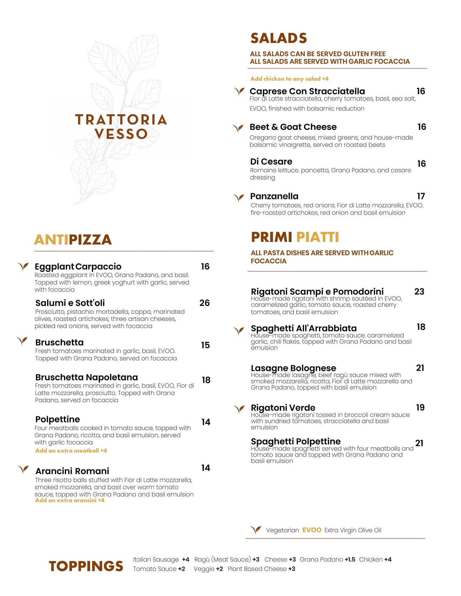 Trattoria Vesso Halifax Menu by trattoriavesso - Issuu
