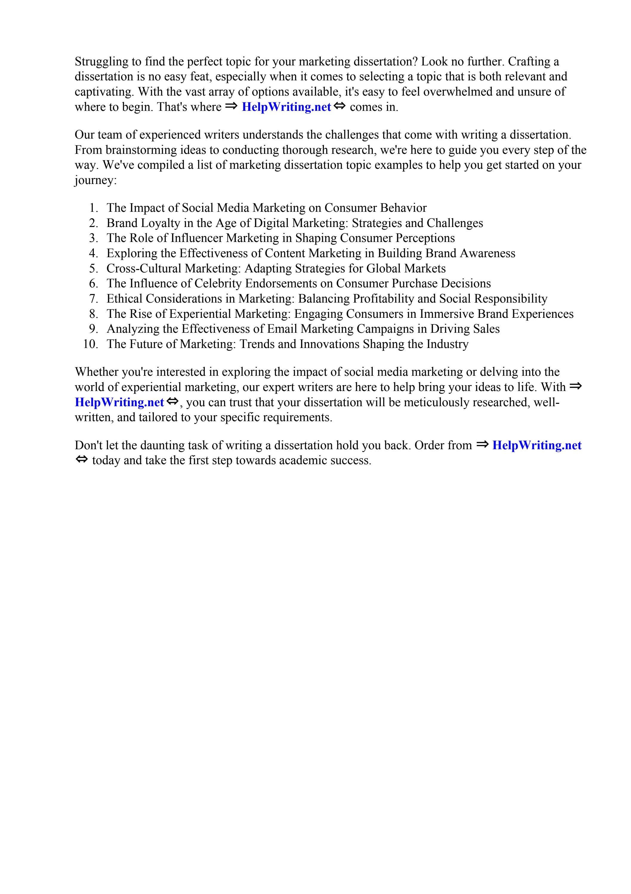 Marketing Dissertation Topic Examples by Mande Goisovich - Issuu