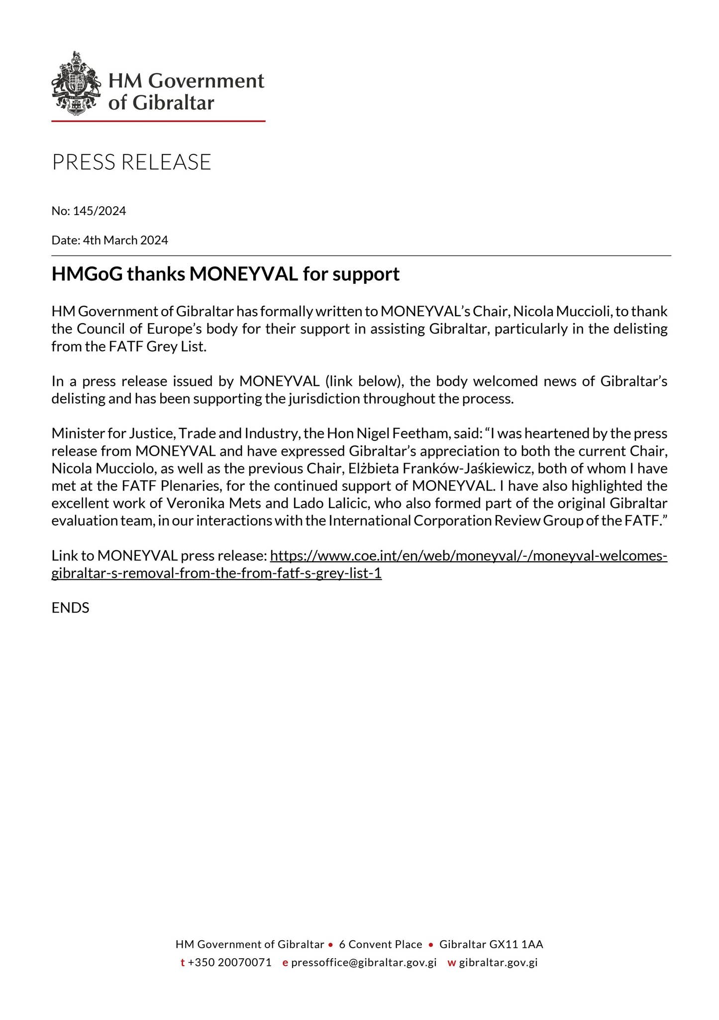 HMGoG thanks MONEYVAL for support by Gibraltar Finance - Issuu