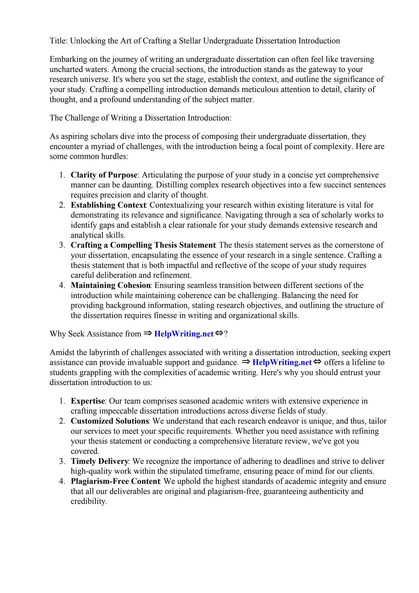 Undergraduate Dissertation Introduction Examples by Kimberly Roberts ...