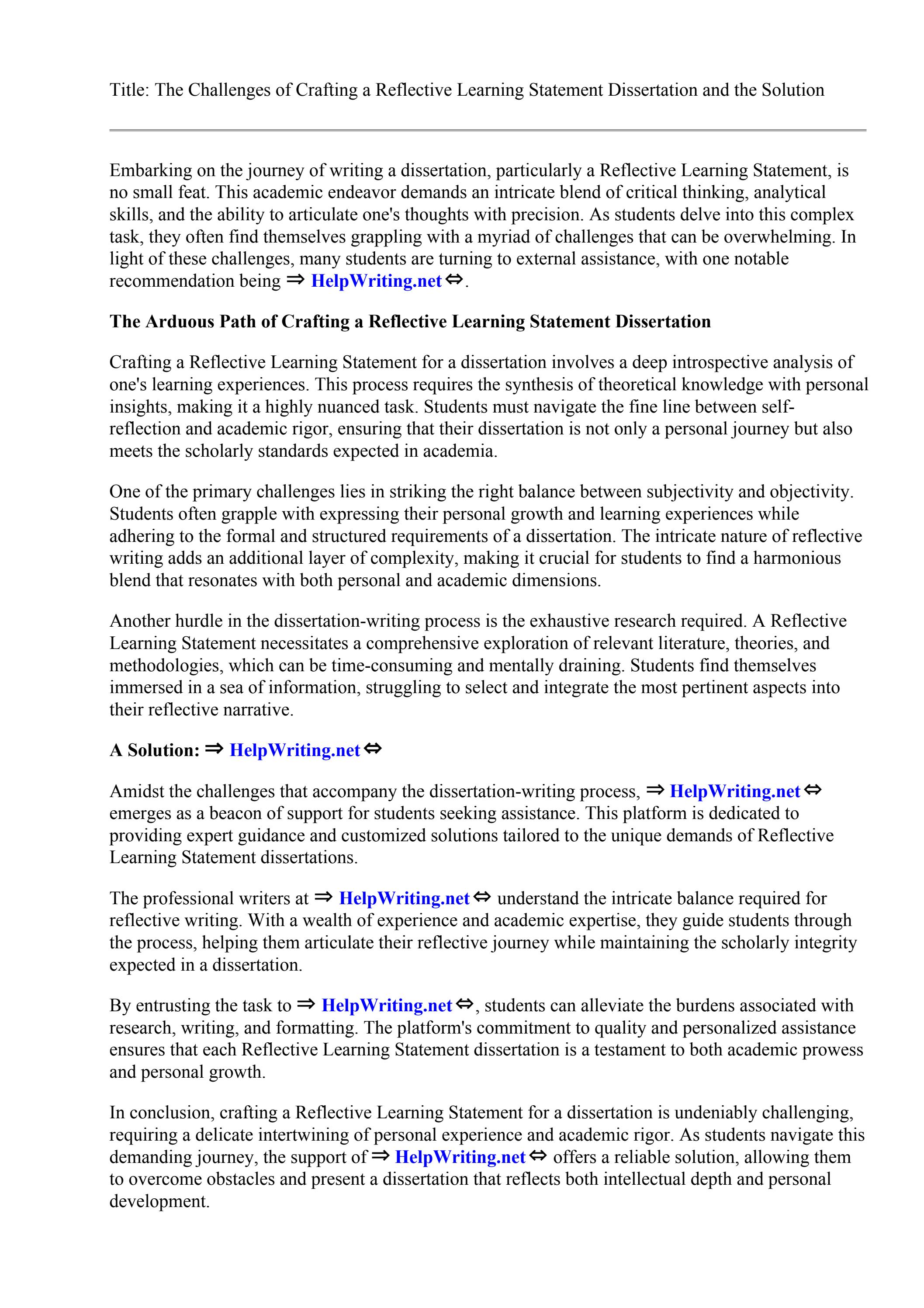Reflective Learning Statement Dissertation Example by Amy Zhou - Issuu