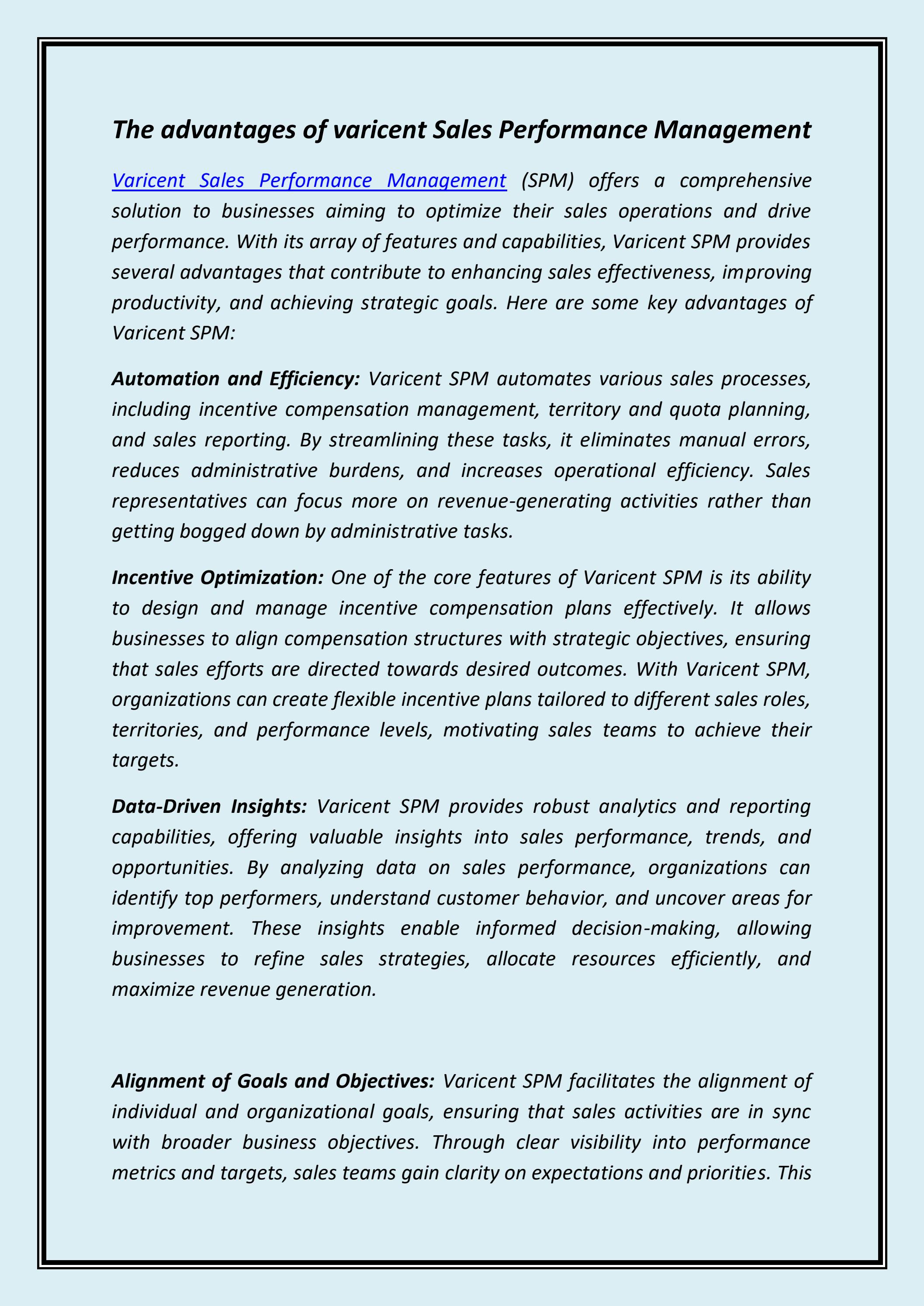 The advantages of varicent Sales Performance Management by Spectrum Tek - Issuu