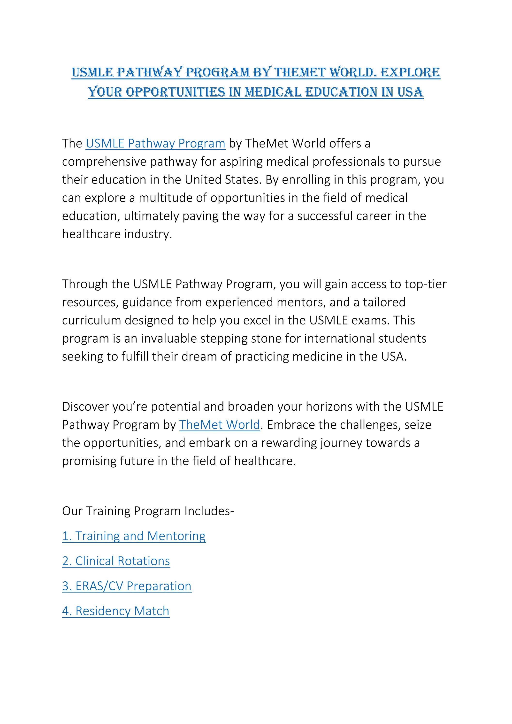 USMLE Pathway Program by TheMet World. Explore your opportunities in ...