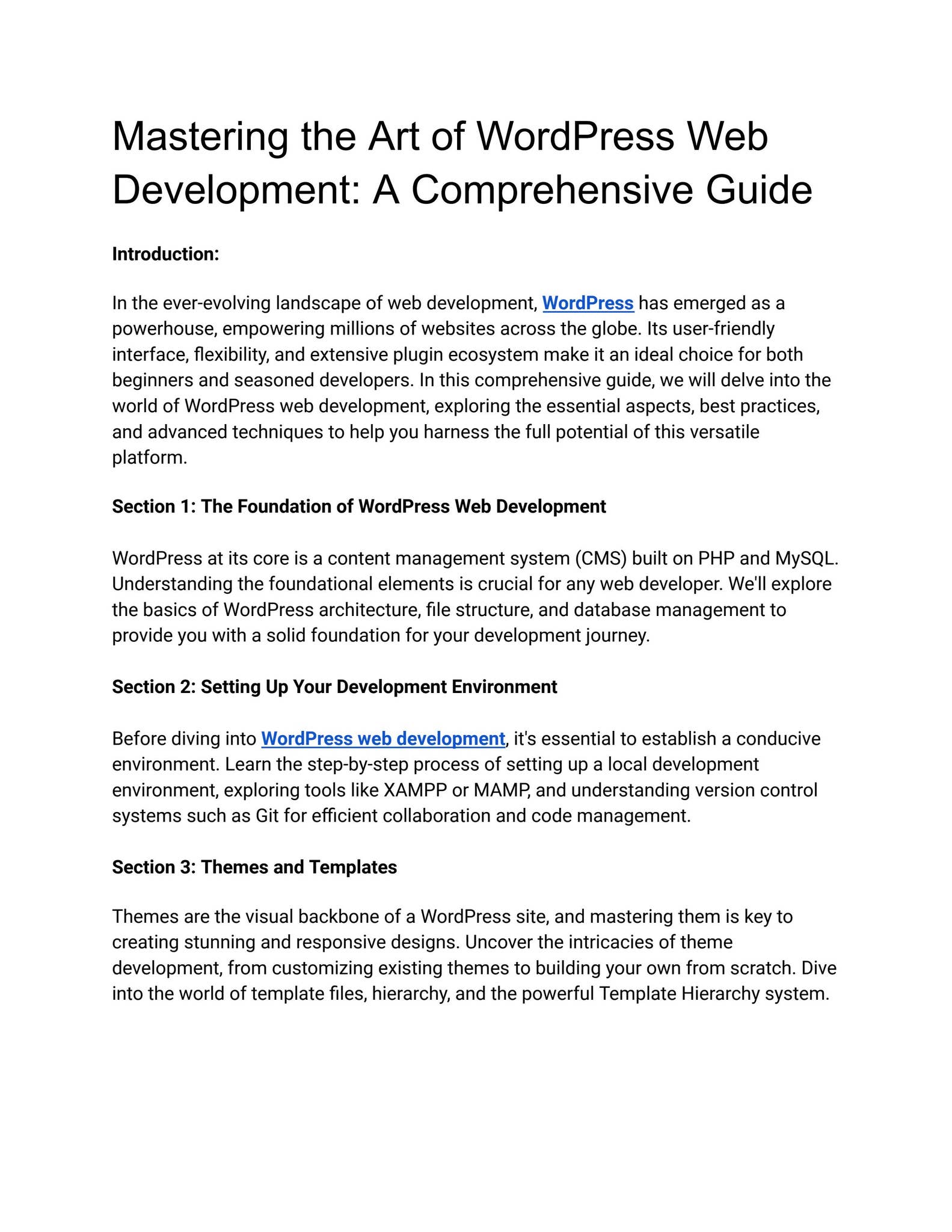 Mastering the Art of WordPress Web Development: A Comprehensive Guide ...