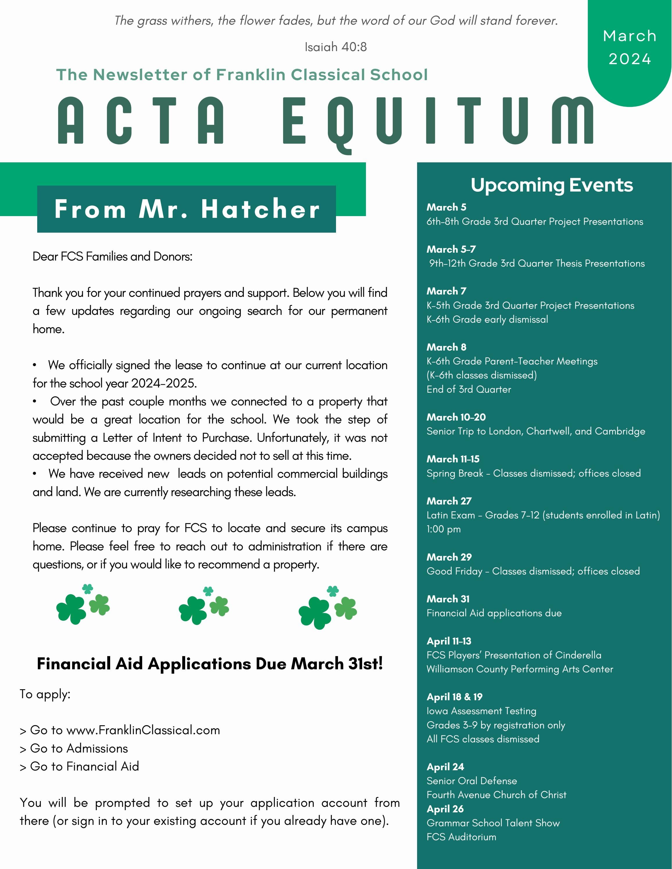 Acta Equitum - March 2024 by FranklinClassicalSchool - Issuu