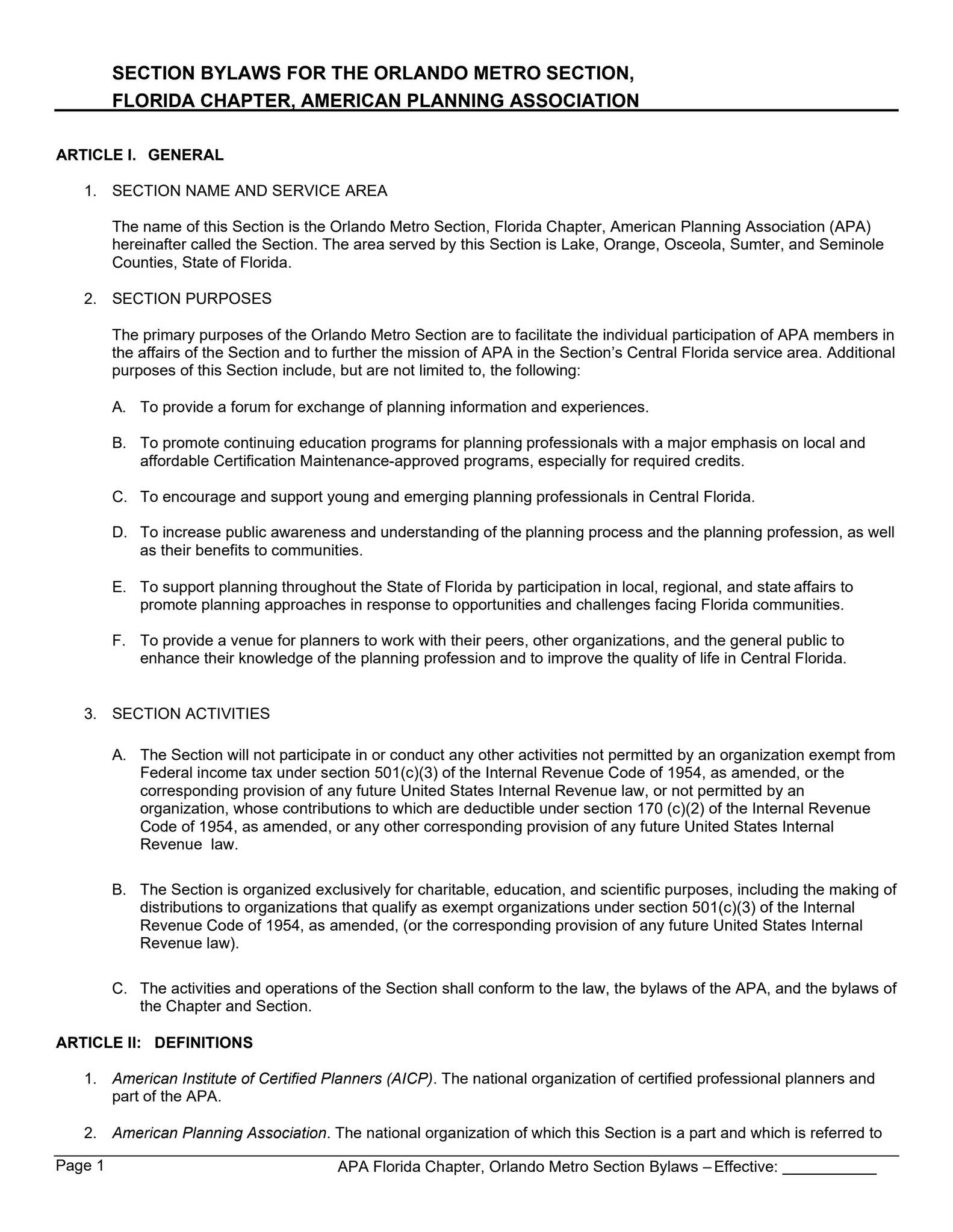 Orlando Metro Section Bylaws (Amended 2023) by APA Florida - Issuu