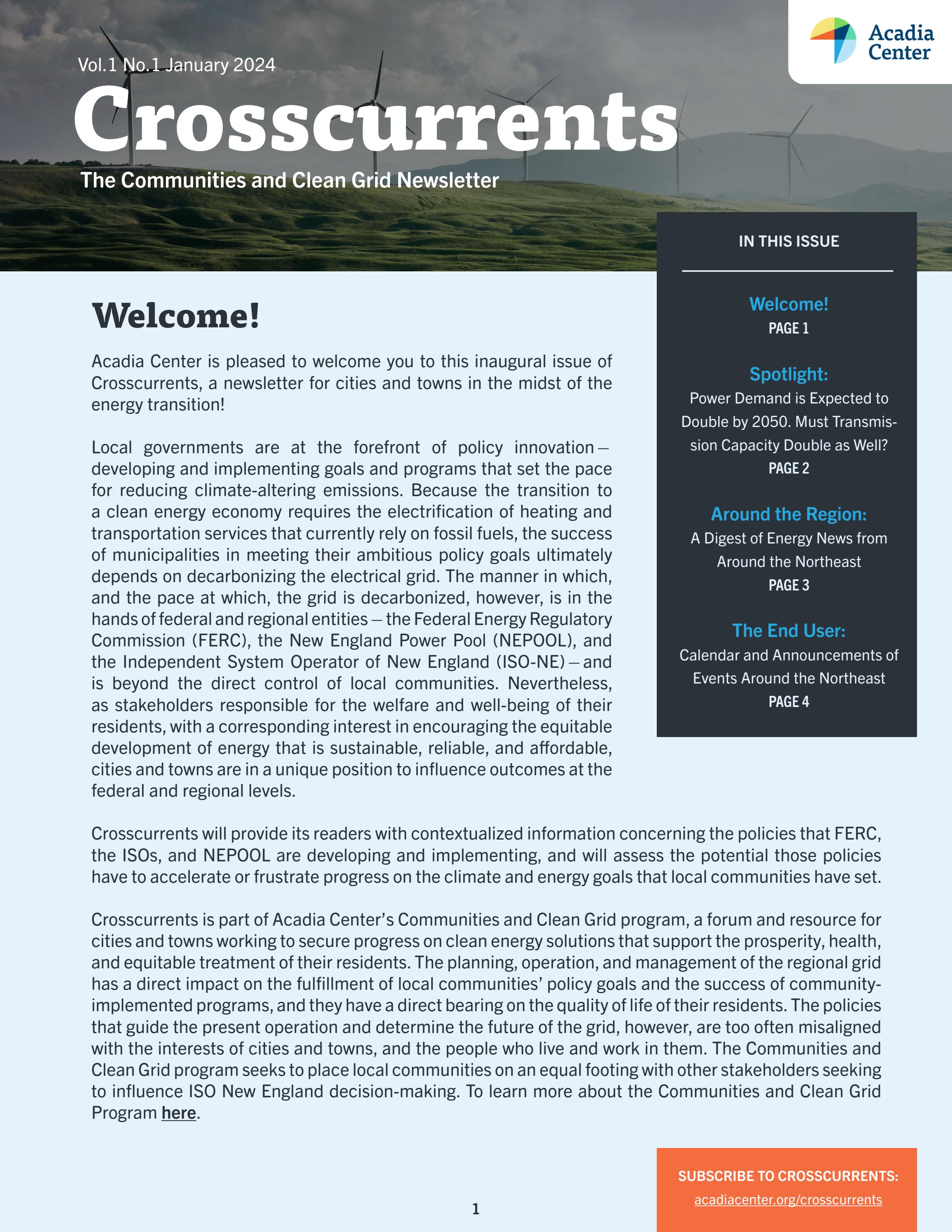 Crosscurrents Vol.1 No.1 - January 2024 by Acadia Center - Issuu