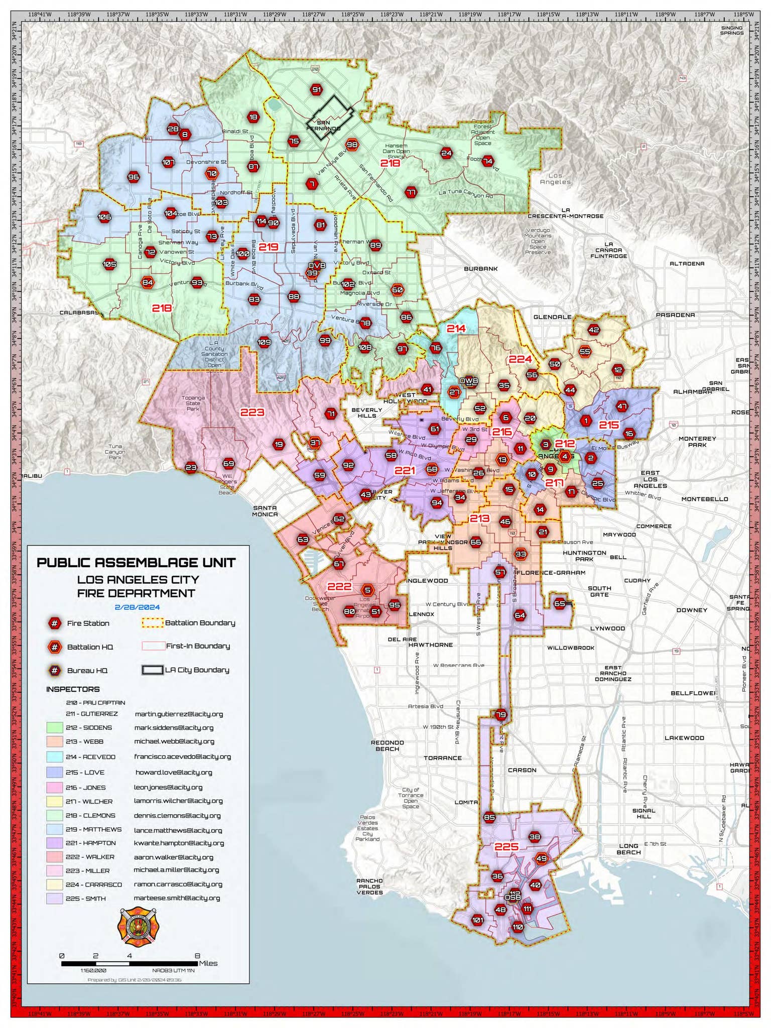 LAFD Public Assemblage - Inspector District Map by Los Angeles Fire ...