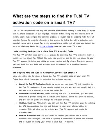 What are the steps to find the Tubi TV activation code on a smart TV ...