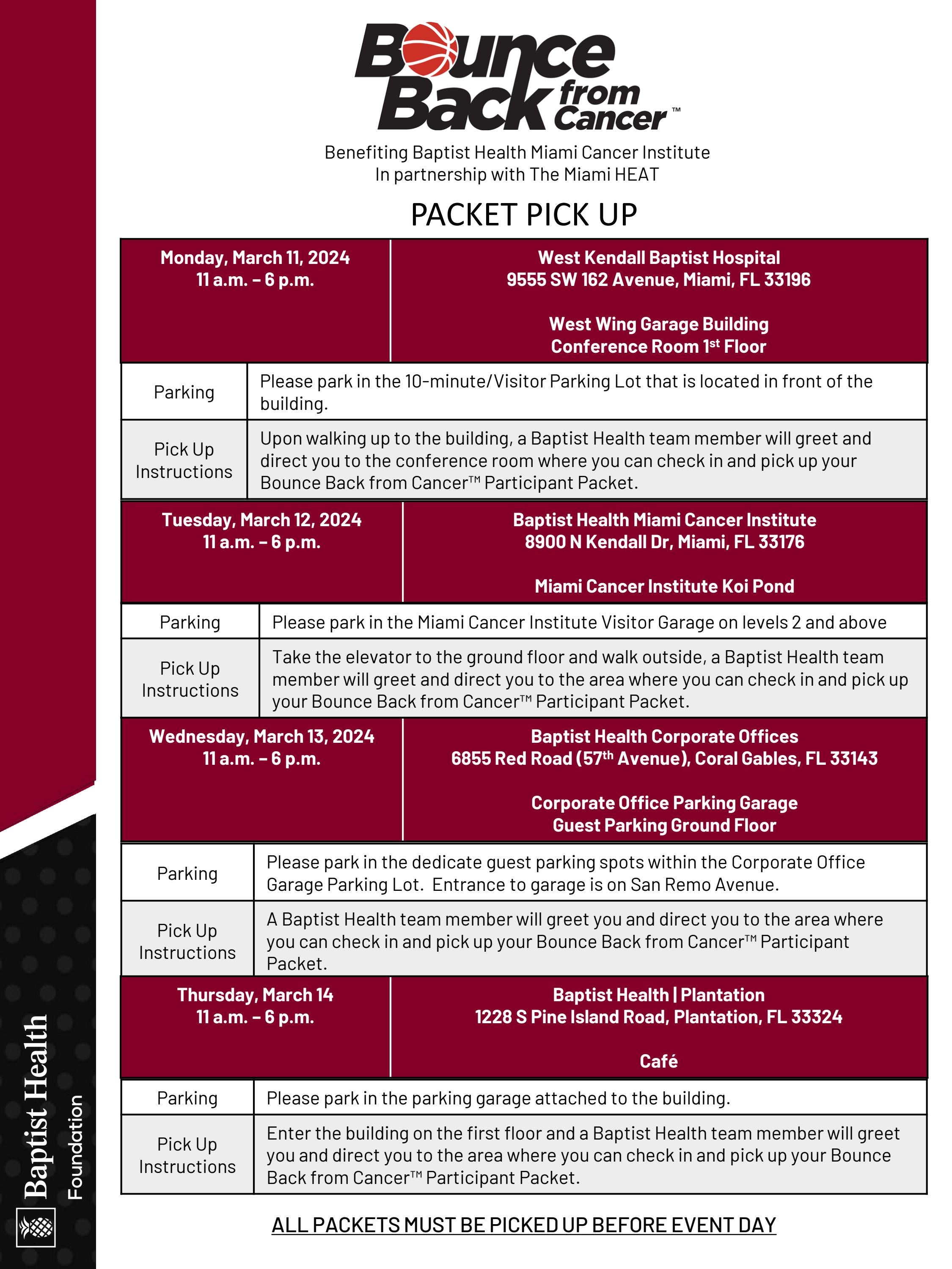 Bounce Back from Cancer™ Packet Pickup by Baptist Health Foundation ...