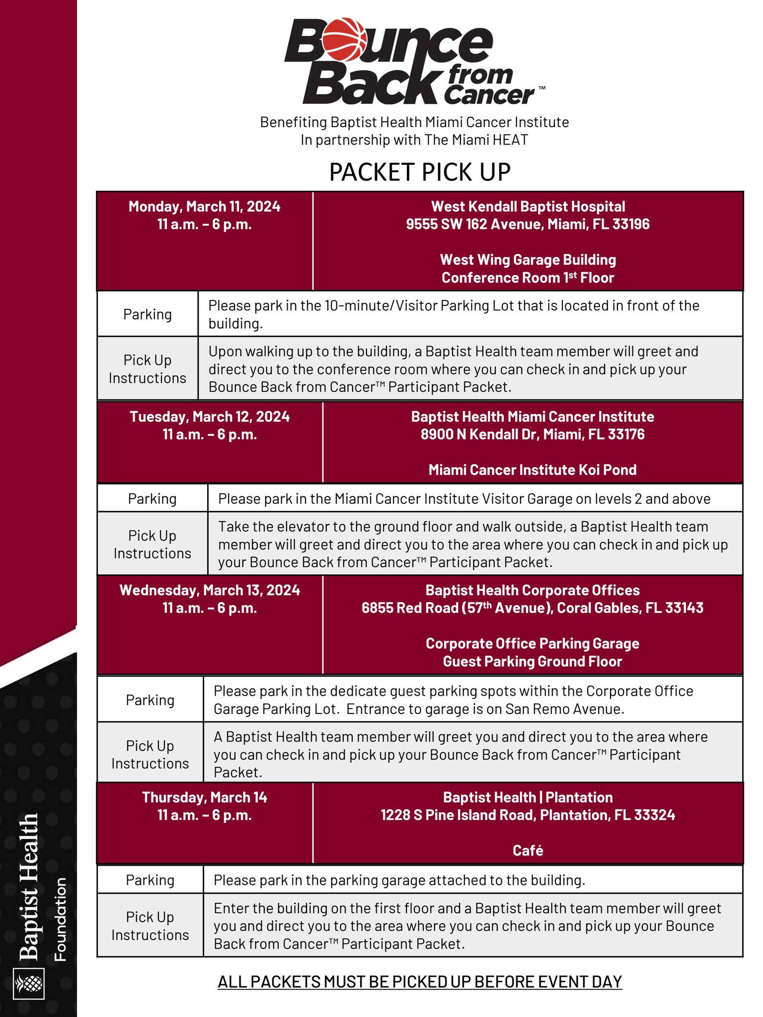 Bounce Back from Cancer™ Packet Pickup by Baptist Health Foundation ...
