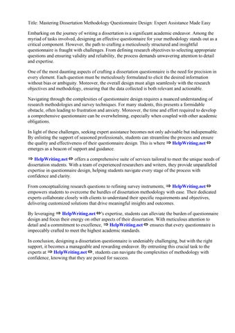 Dissertation Methodology Questionnaire Design by Lindsay Bell - Issuu