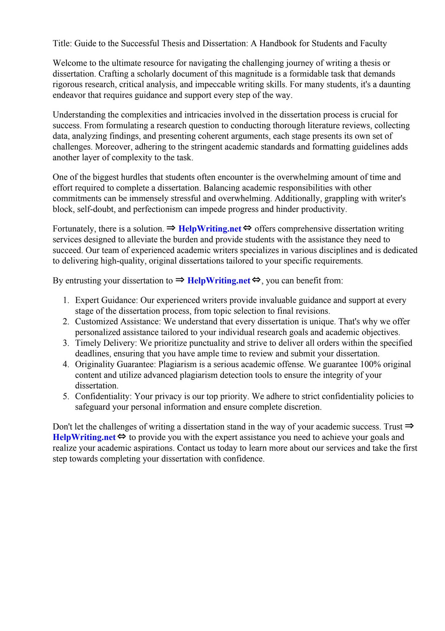Guide To The Successful Thesis And Dissertation A Handbook For Students ...