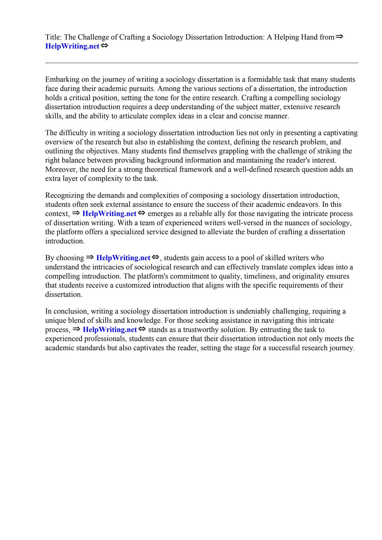 Sociology Dissertation Introduction Example by Tia Armstrong - Issuu