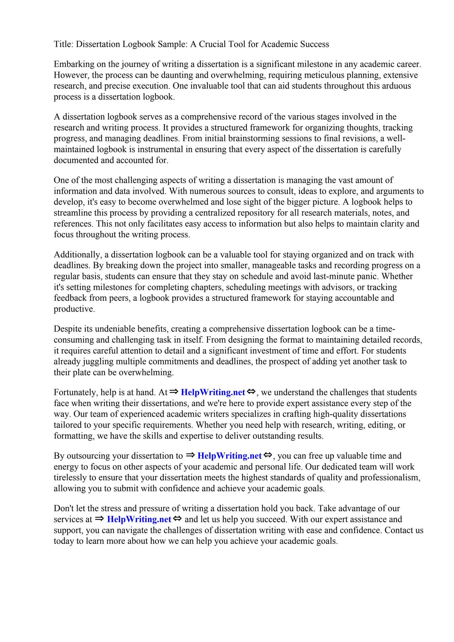 Dissertation Logbook Sample by Cassie Landry - Issuu