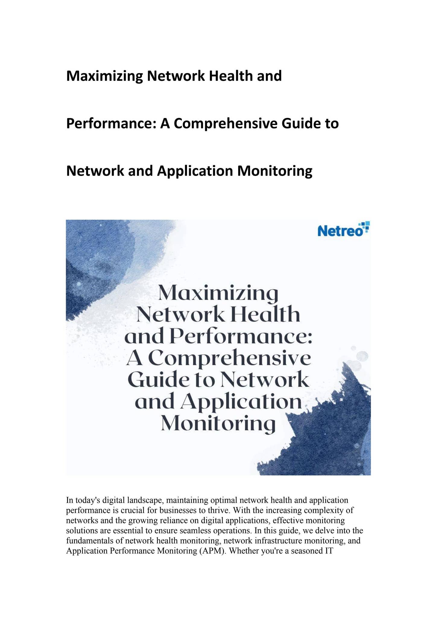 Maximizing Network Health And Performance A Comprehensive Guide To Network And Application
