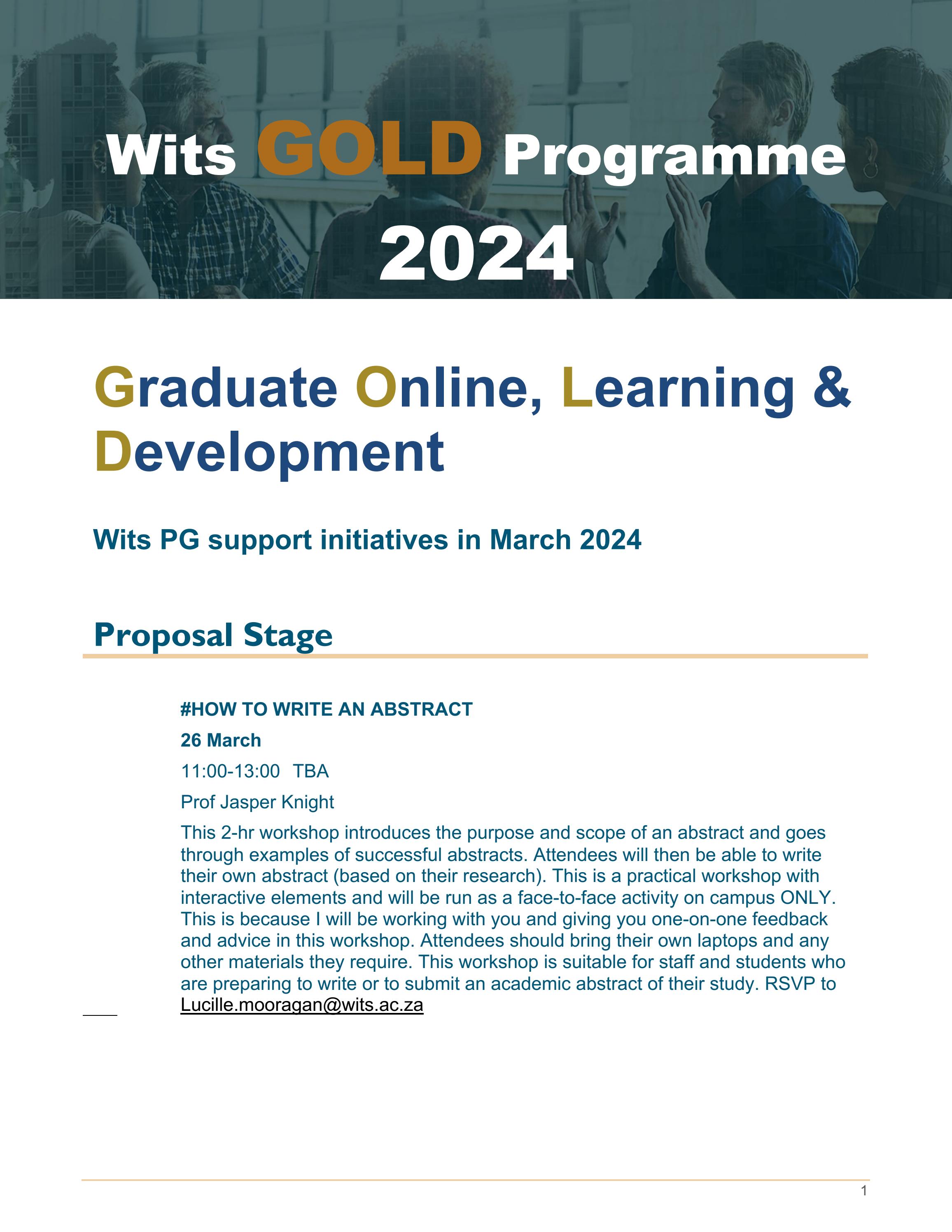 Wits Gold Programme by witsmarketing - Issuu
