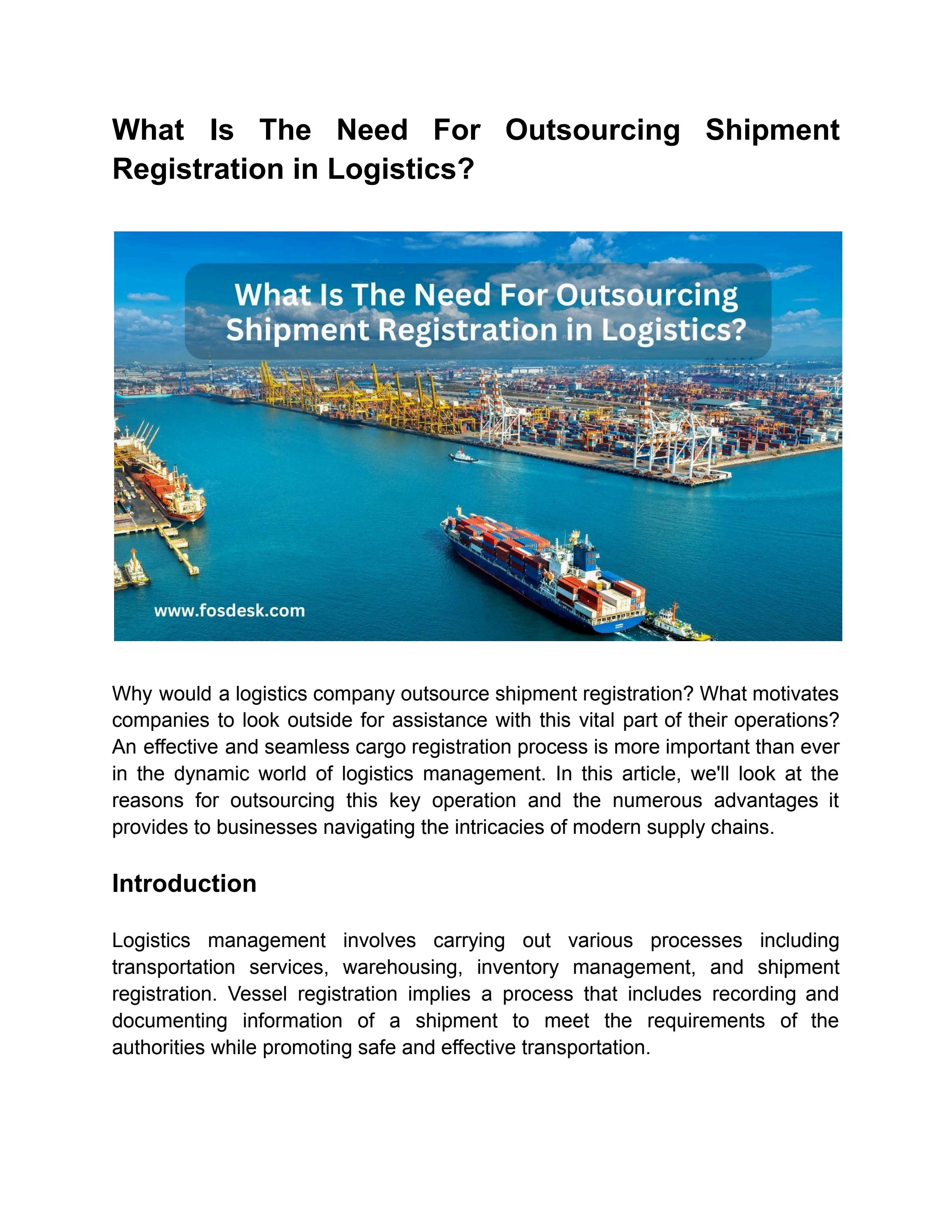 What Is The Need For Outsourcing Shipment Registration in Logistics by Swathi G - Issuu