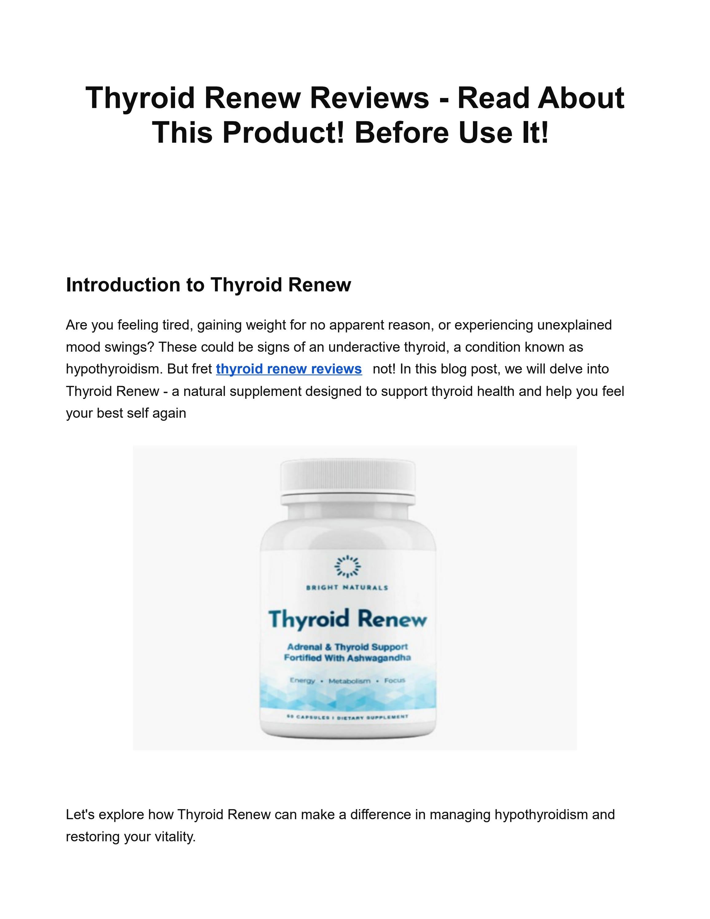 Thyroid Renew Reviews - Read About This Product! Before Use It! by ...