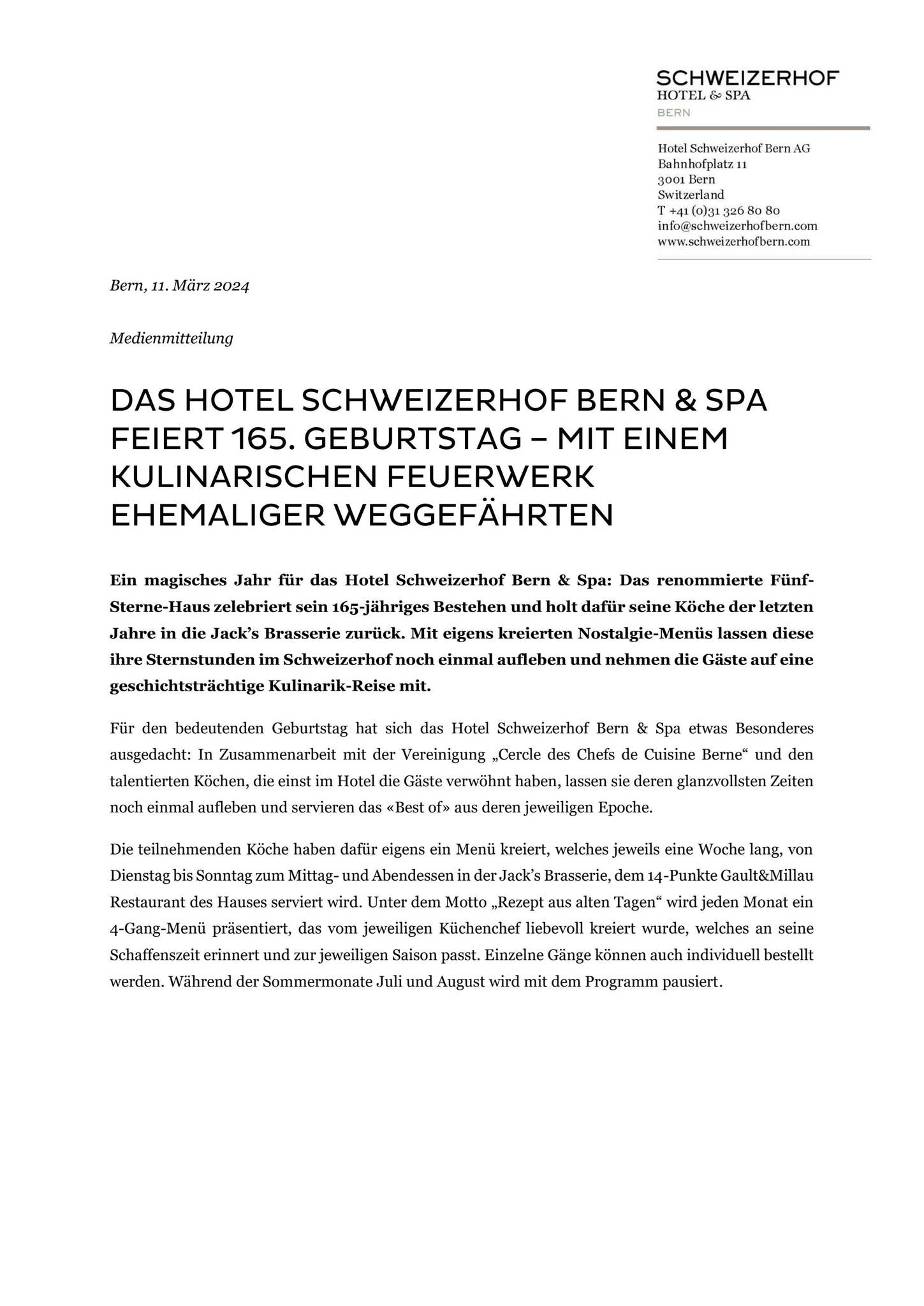 Press Release 165 Jahre Hotel Schweizerhof Bern & Spa x CCCB by ...