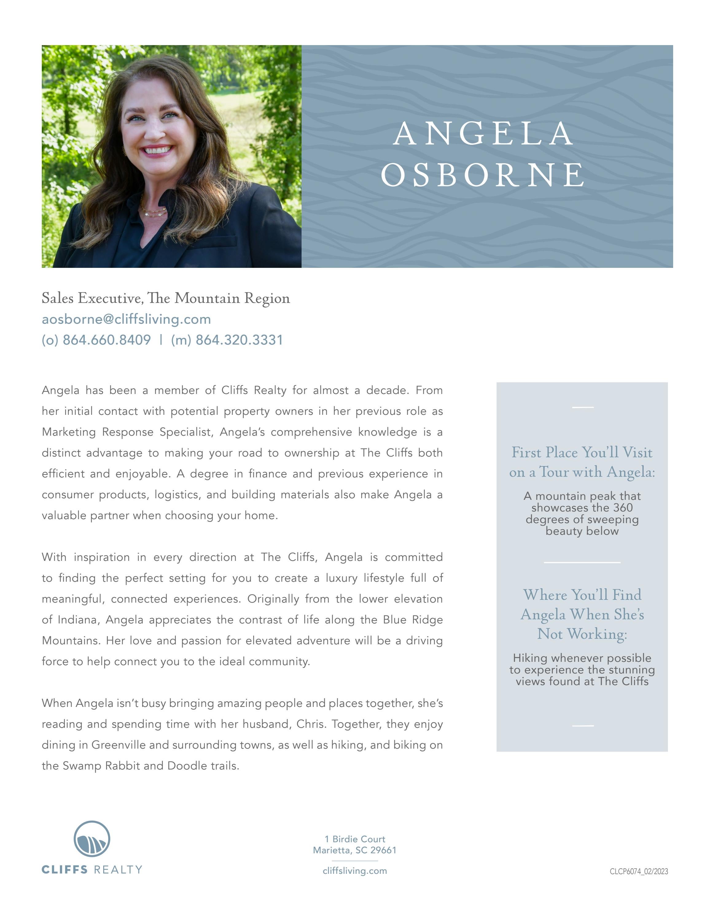 Angela Osborne | Agent Bio by The Cliffs - Issuu