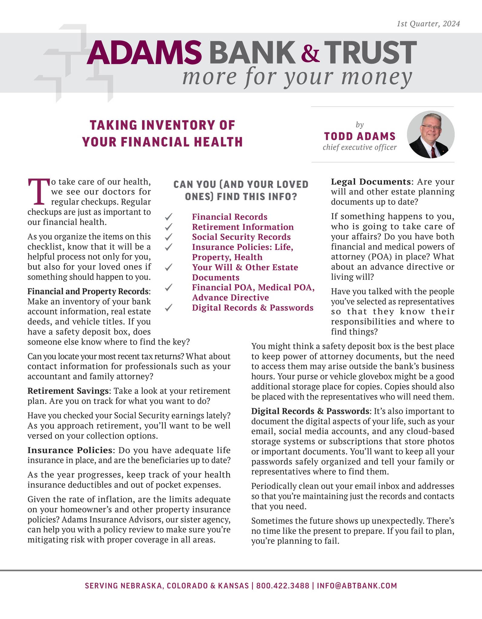 More For Your Money | Adams Bank & Trust Newsletter | Q1 2024 by Adams ...
