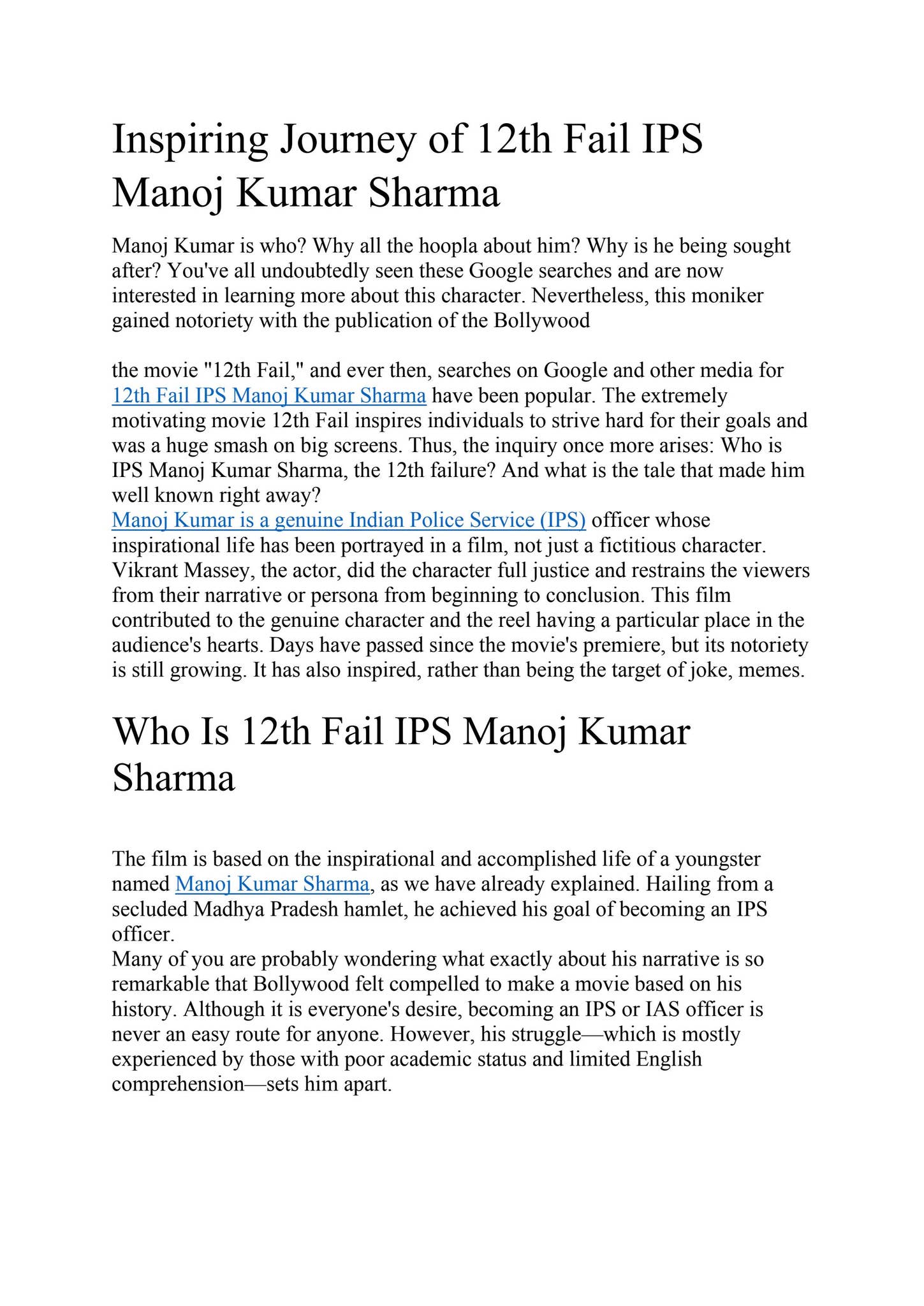 The Inspiring Journey of 12th Fail IPS Manoj Kumar Sharma by ...