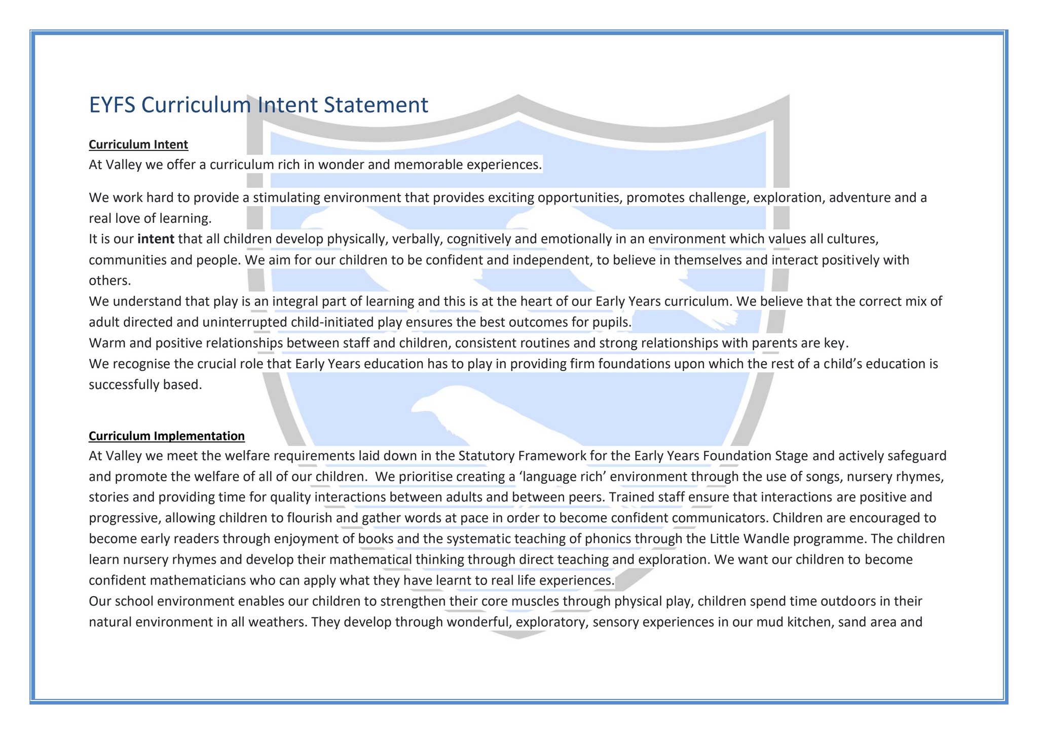 VPS EYFS Intent Statement by Schudio - Issuu