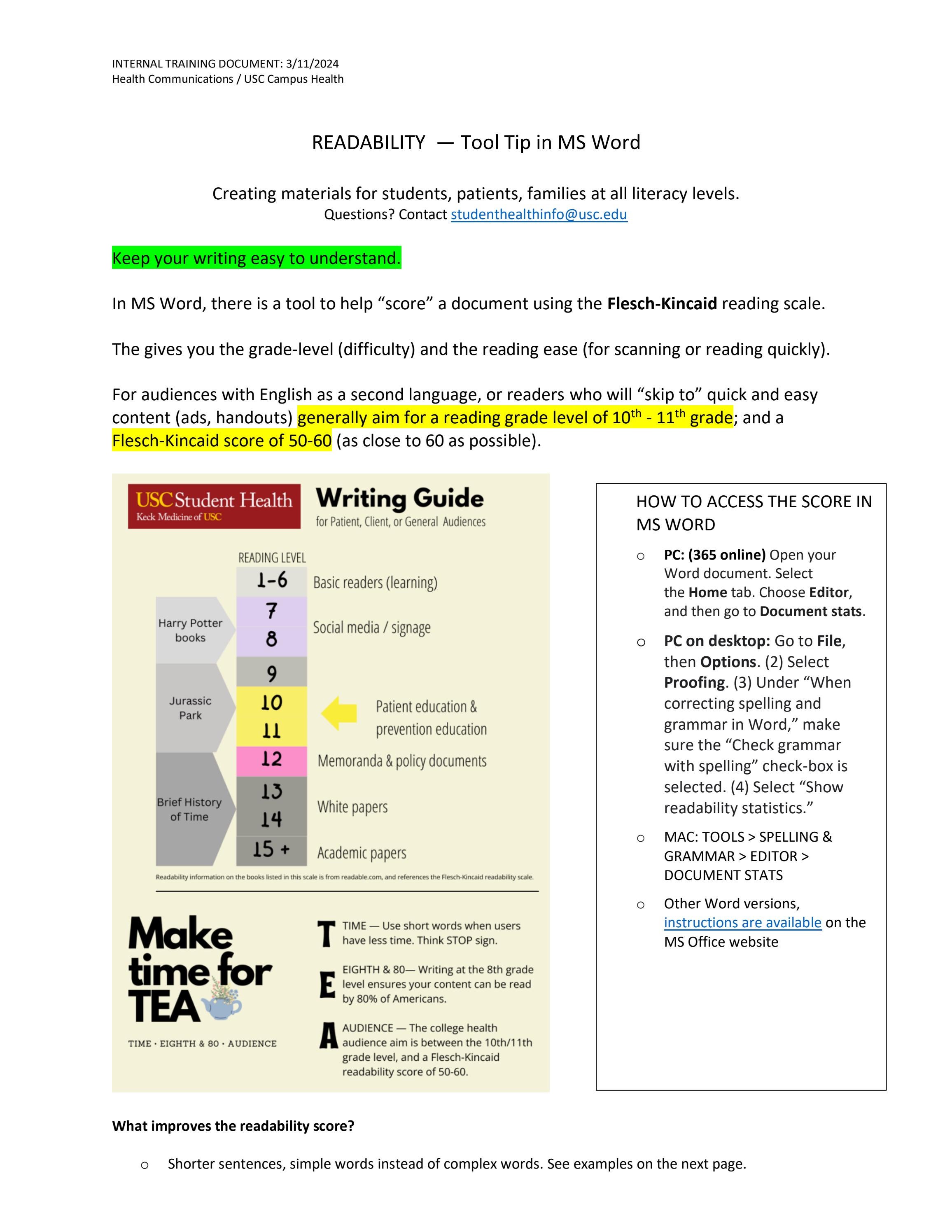 Readability Guide by USCCampusHealthForms - Issuu
