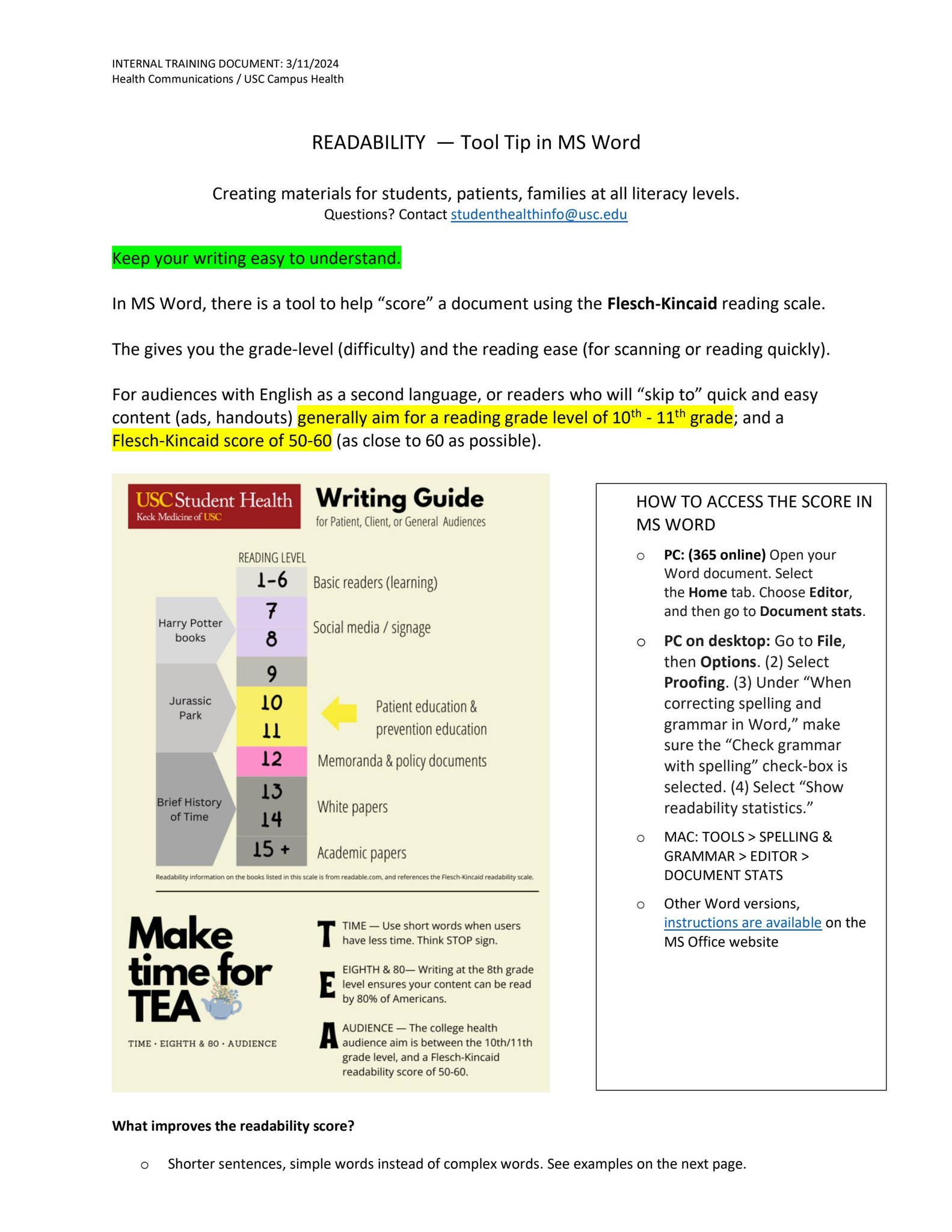 Readability Guide by USC Campus Health Info and Forms - Issuu