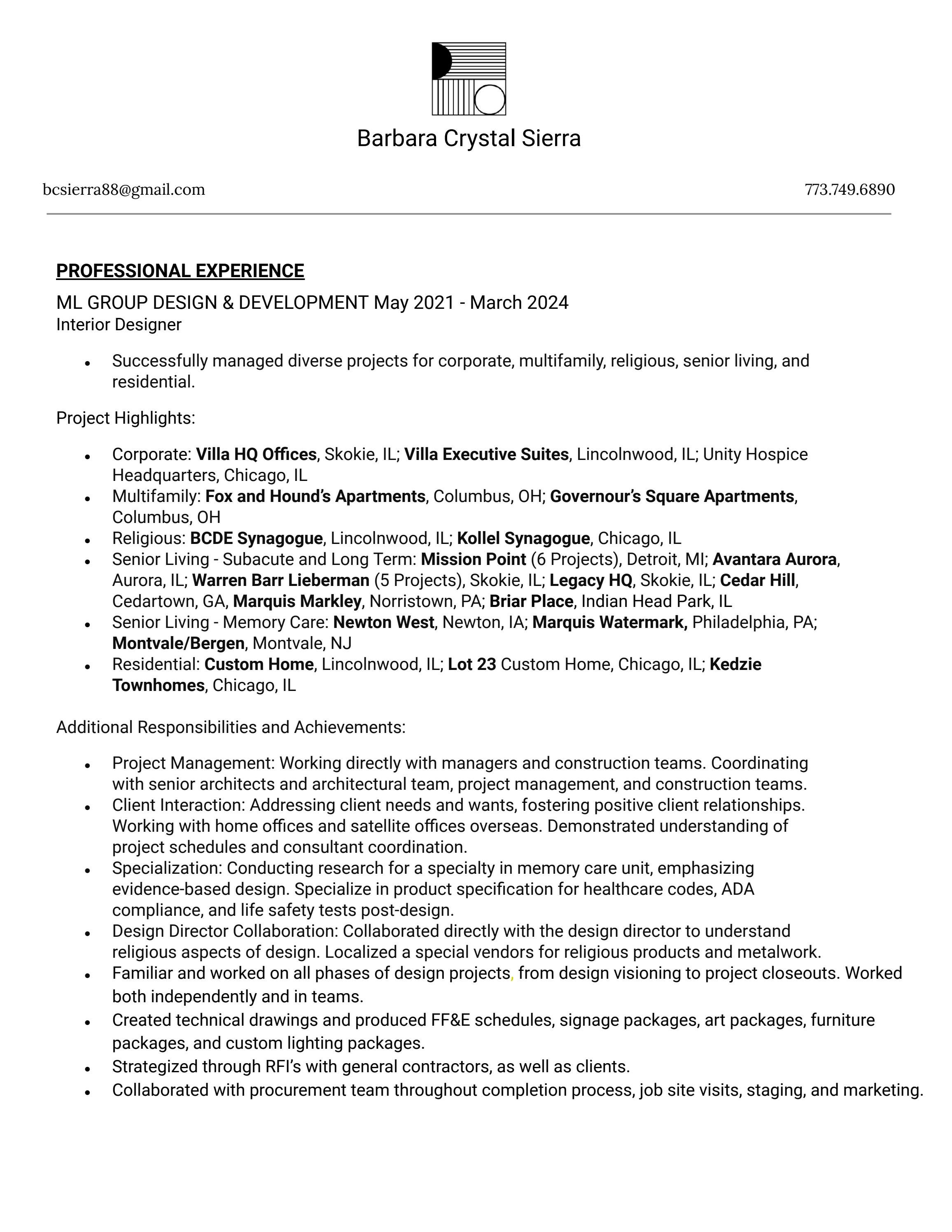 Barbara Crystal Sierra Interior Design Resume by Barbara Crystal Sierra ...