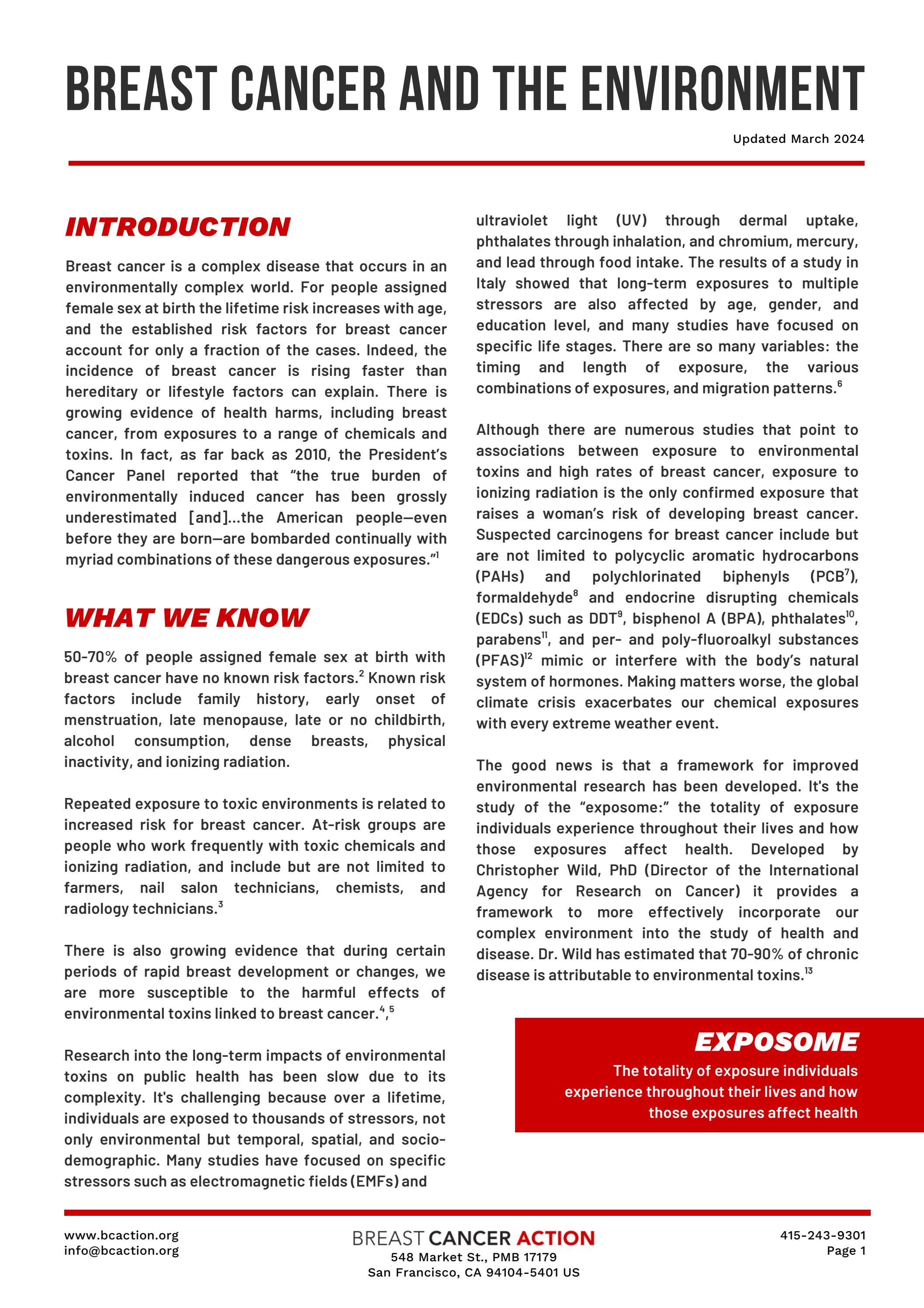 Breast Cancer and the Environment by Breast Cancer Action - Issuu