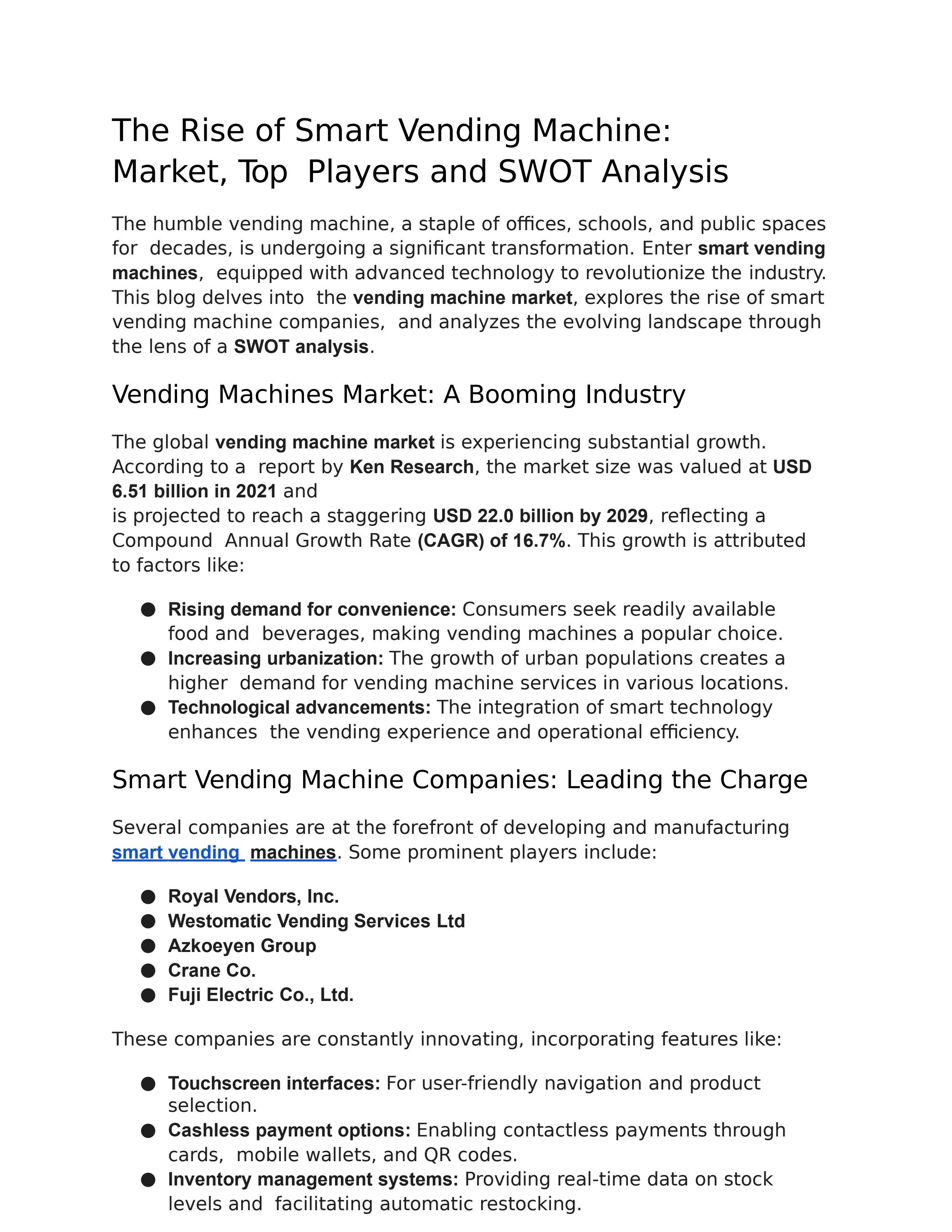 The Rise of Smart Vending Machine: Market, Top Players and SWOT ...
