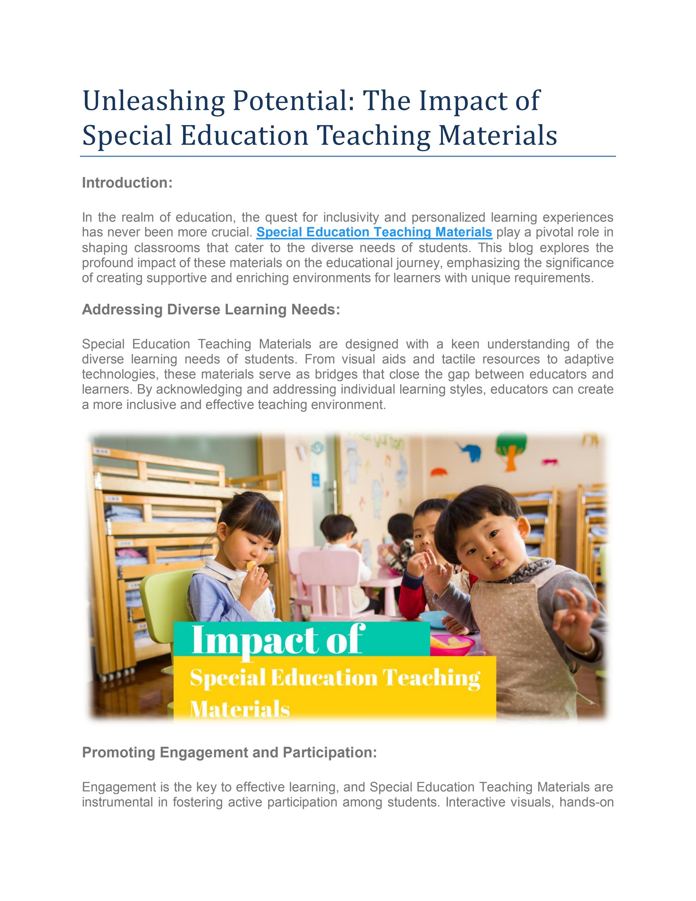 Unleashing Potential: The Impact of Special Education Teaching ...
